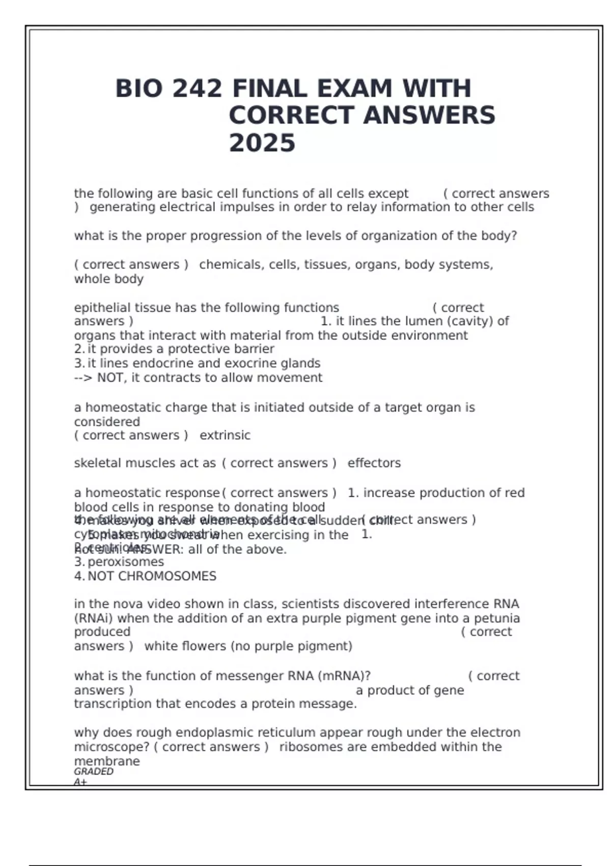 BIO 242 FINAL EXAM WITH CORRECT ANSWERS 2025 - BIO 242 FINA - Stuvia US
