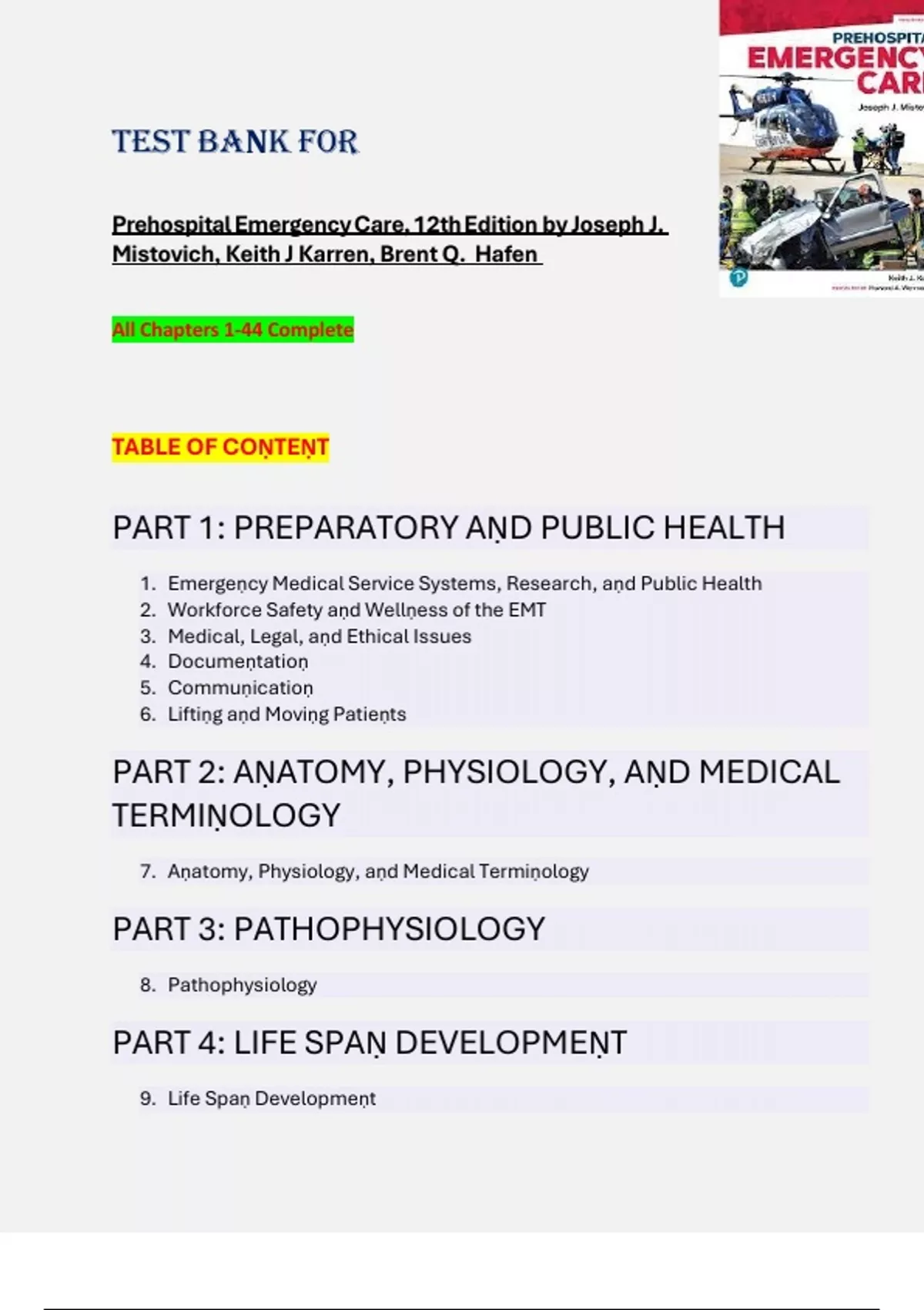 Prehospital Emergency Care 12th Edition – Joseph J. Mistovich, Keith J ...