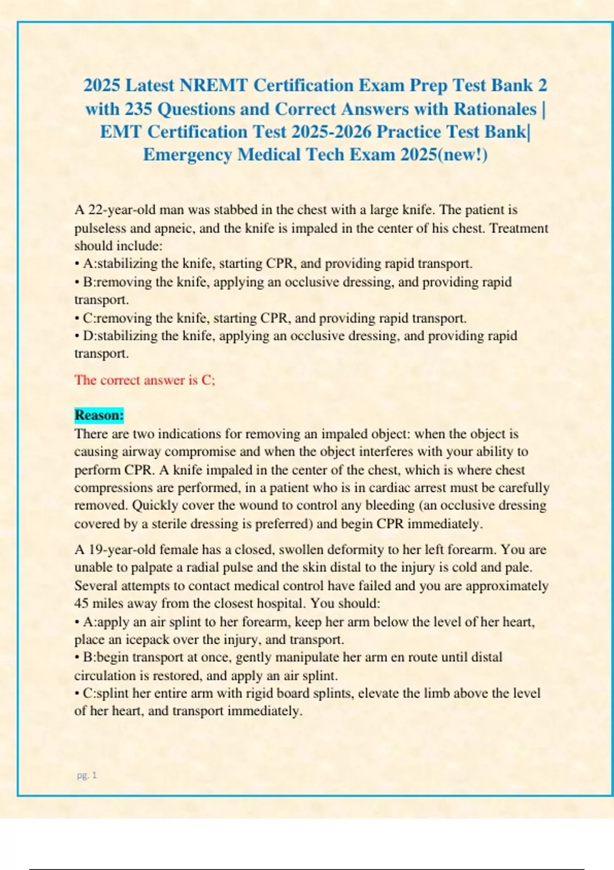 2025 Latest NREMT Certification Exam Prep Test Bank 2 with 235 ...