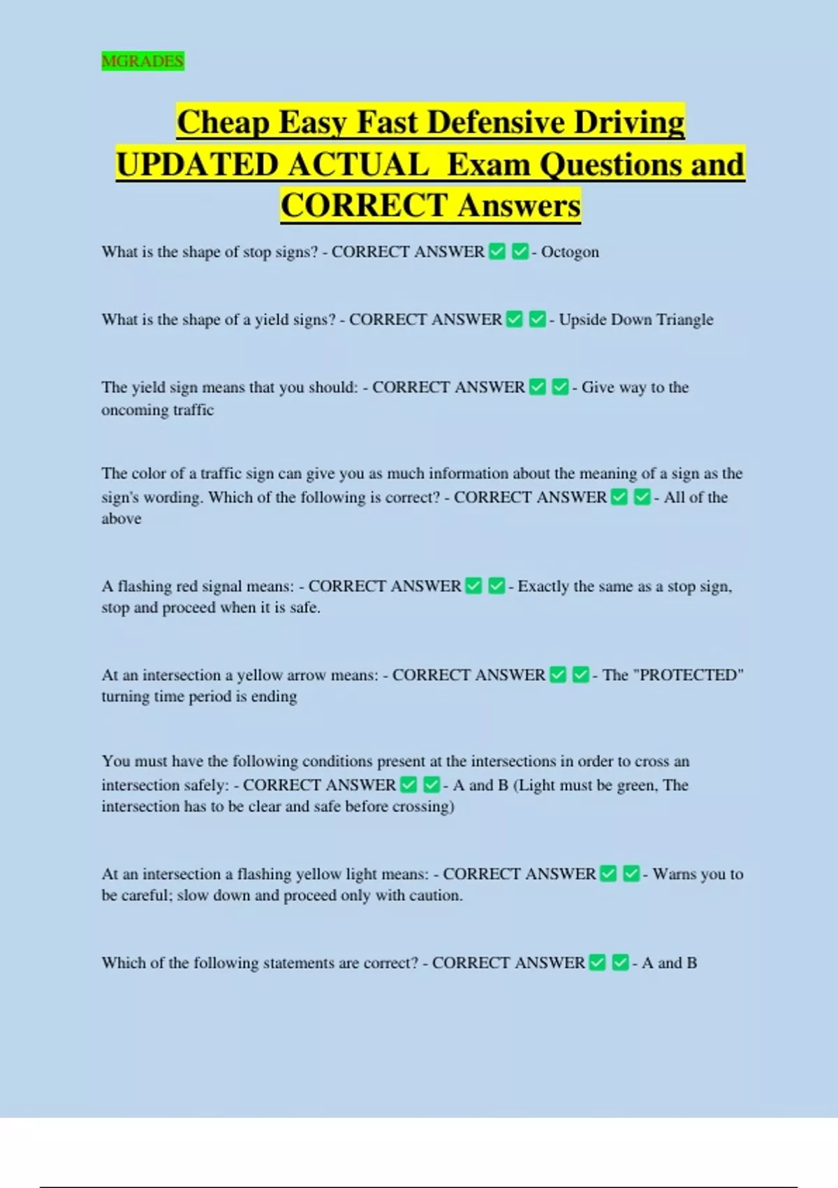 Cheap Easy Fast Defensive Driving UPDATED ACTUAL Exam Questions and ...