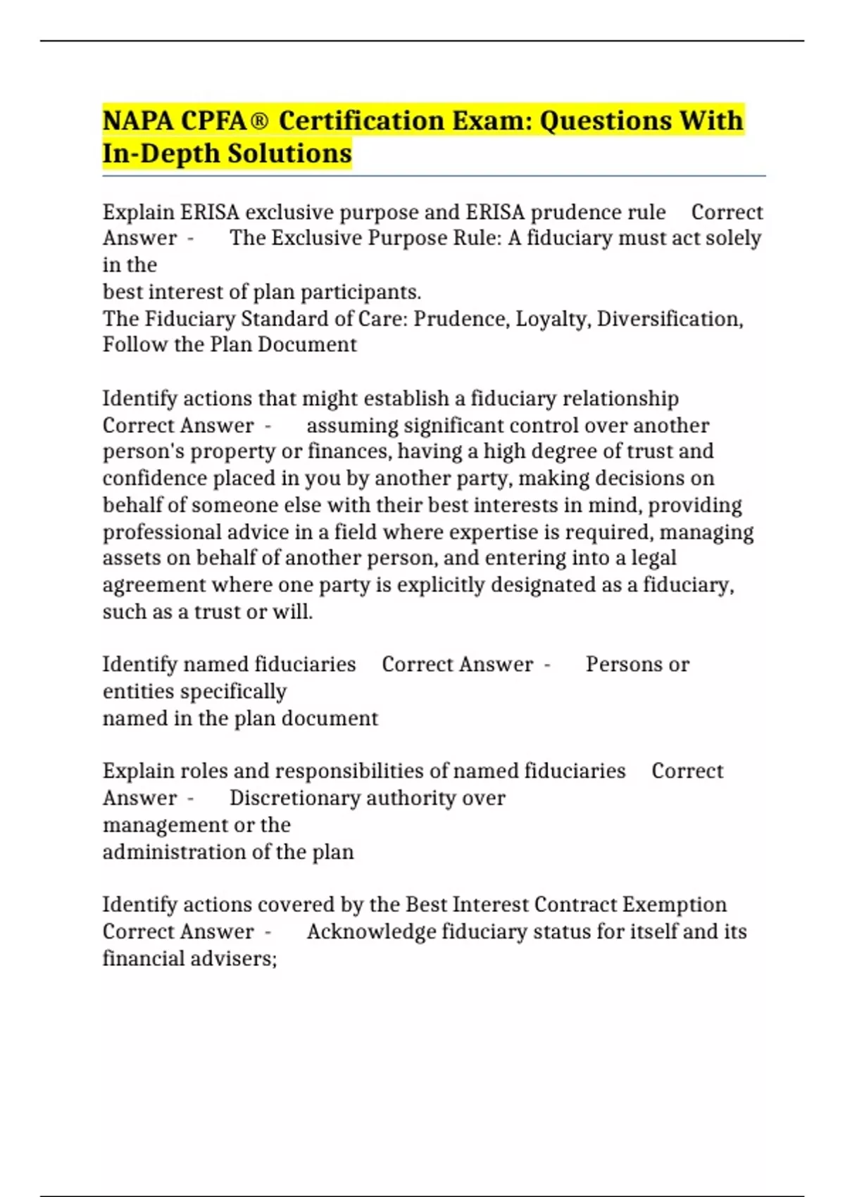 NAPA CPFA® Certification Exam: Questions With In-Depth Solutions - CPFA - Stuvia US