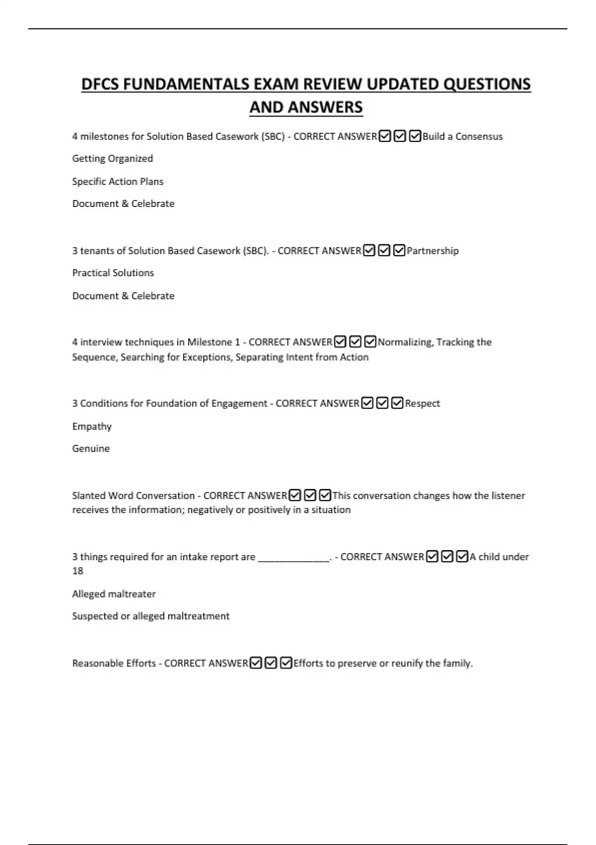 DFCS FUNDAMENTALS EXAM REVIEW UPDATED QUESTIONS AND ANSWERS - DFCS - Stuvia US