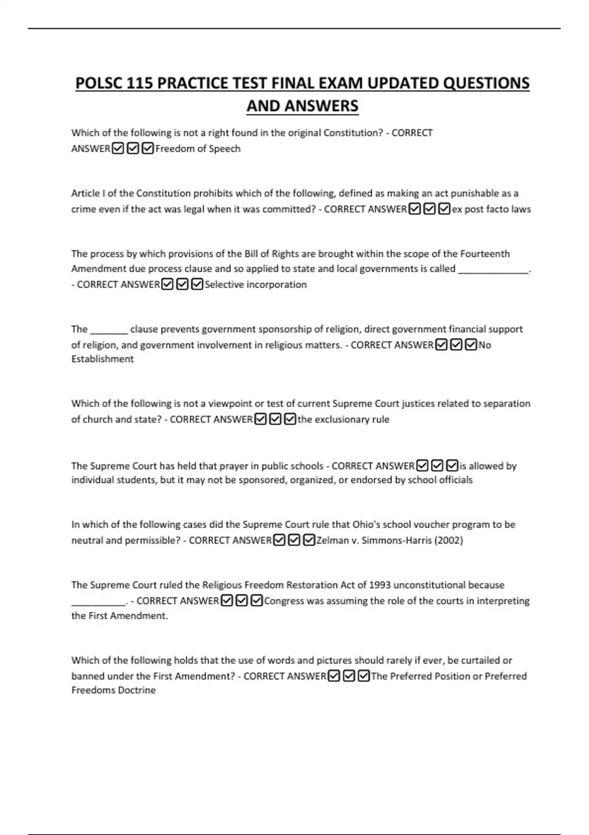 POLSC 115 PRACTICE TEST FINAL EXAM UPDATED QUESTIONS AND ANSWERS ...