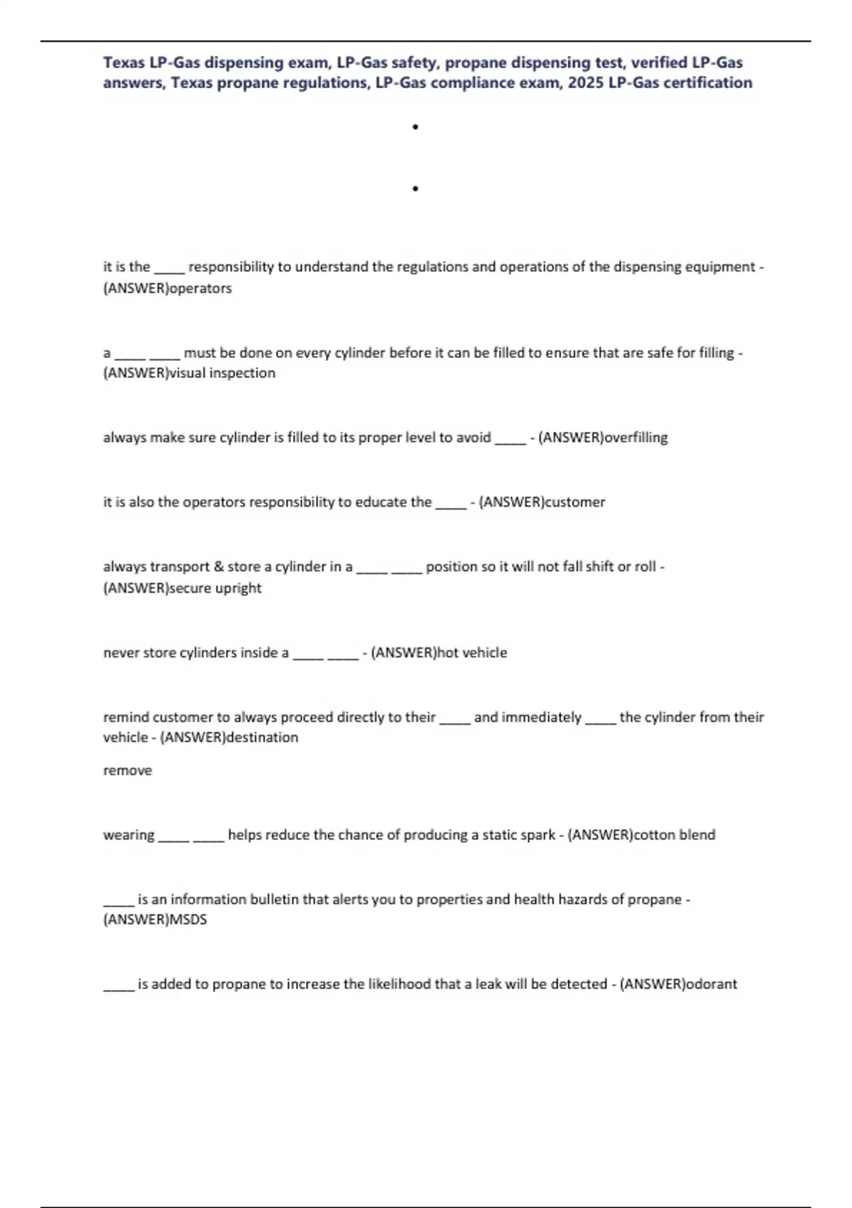 Texas LP-Gas dispensing exam, LP-Gas safety, propane dispensing test ...