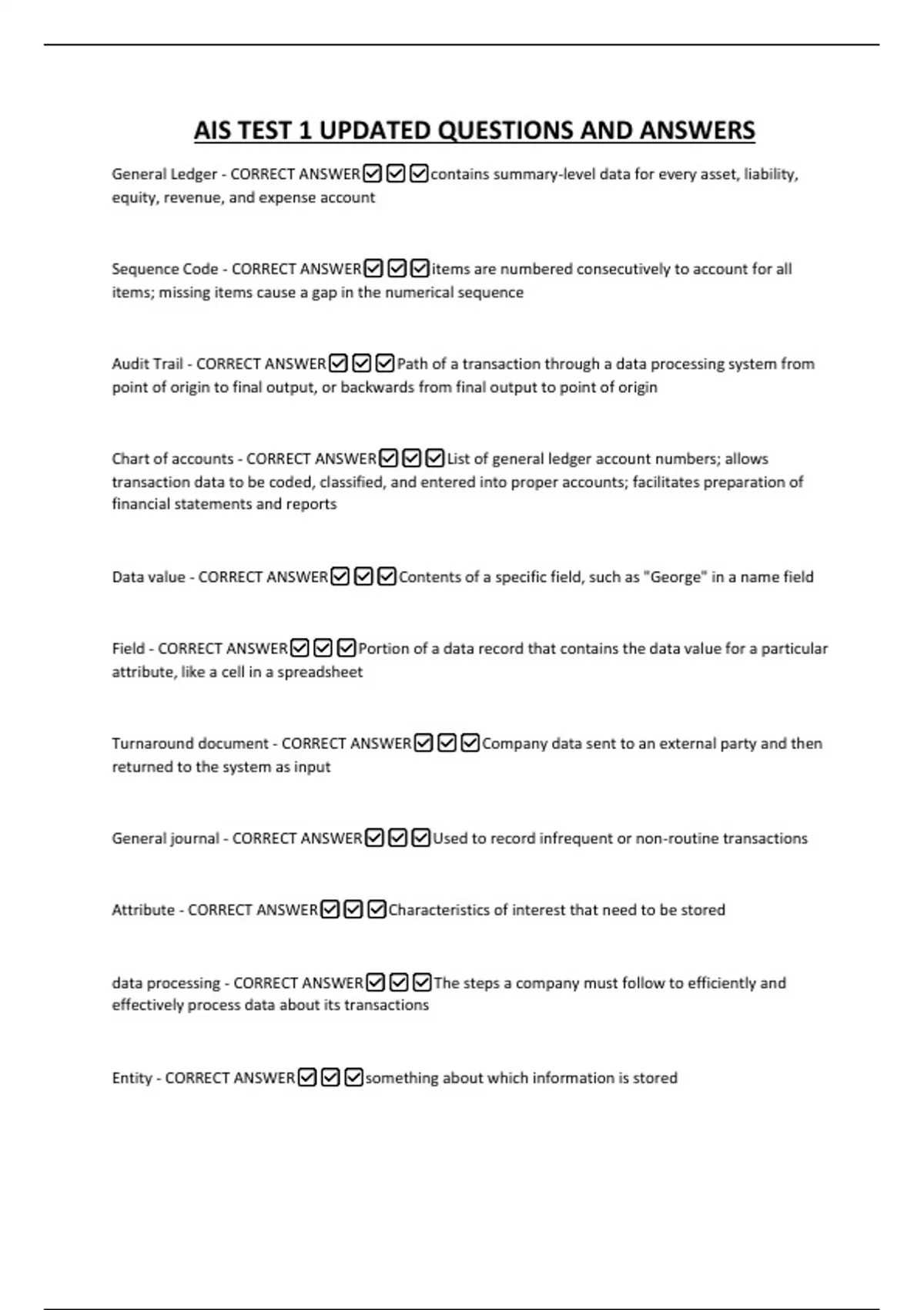AIS TEST 1 UPDATED QUESTIONS AND ANSWERS - AIS - Stuvia US