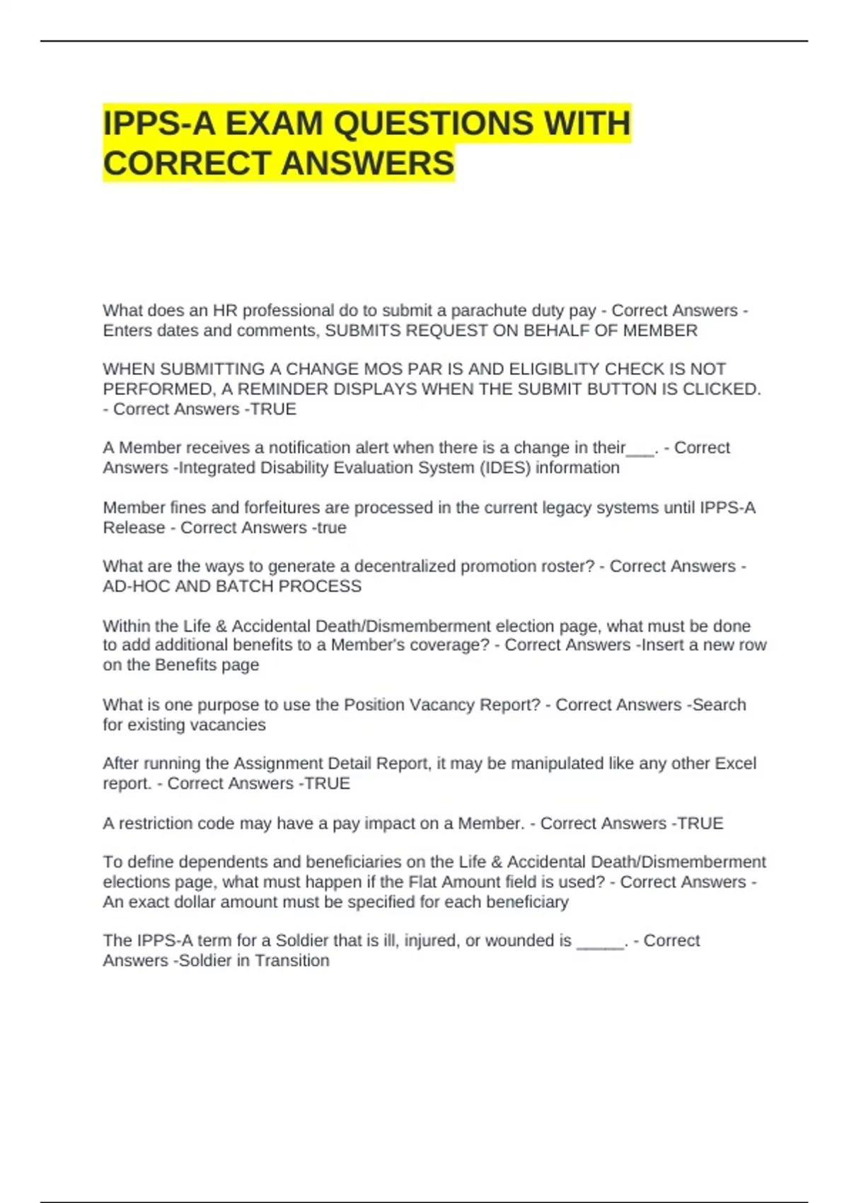 IPPS-A EXAM QUESTIONS WITH CORRECT ANSWERS - IPPS-A - Stuvia US