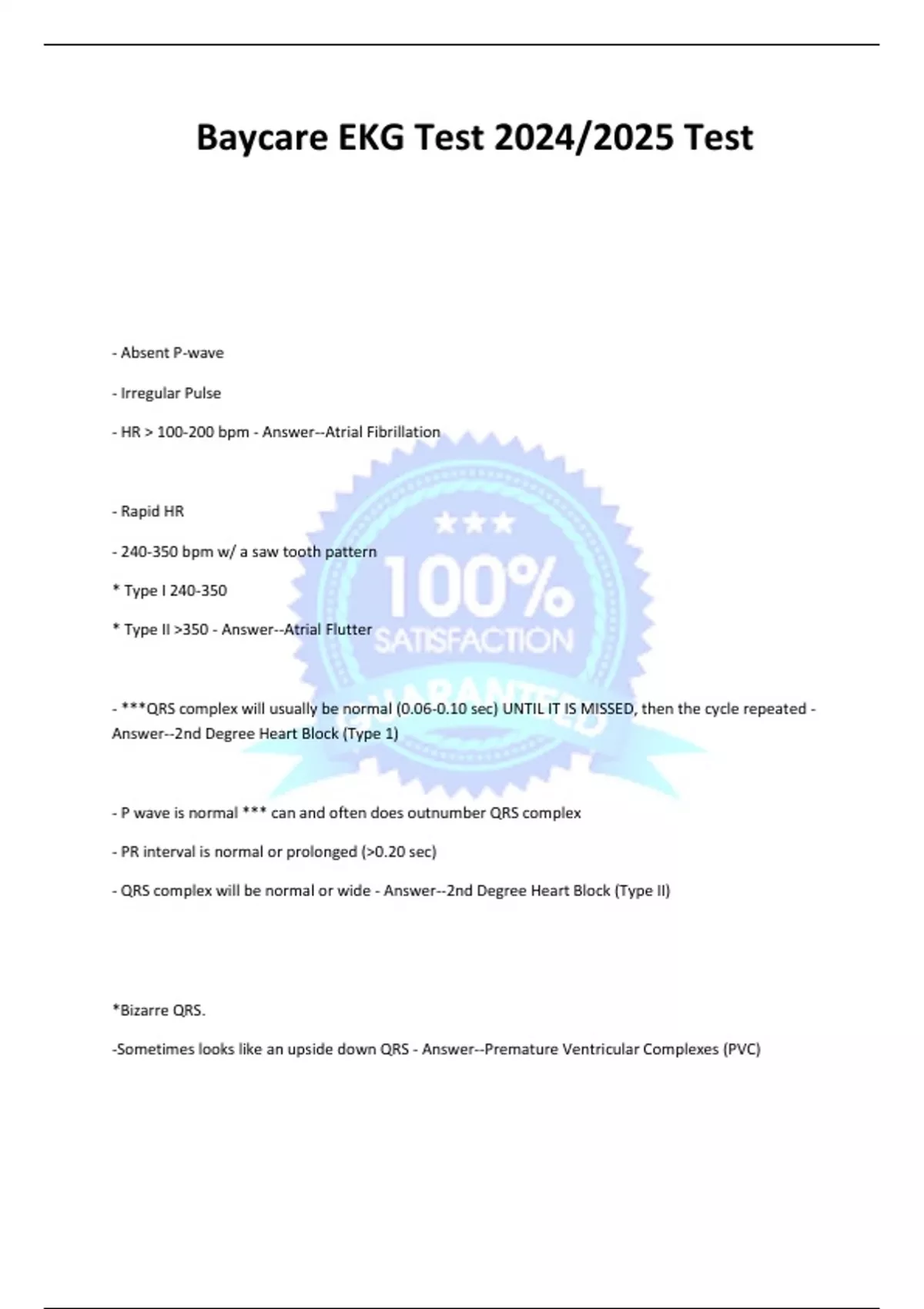 Baycare EKG Test 2024/2025 Test - TEXAS PROPERTY 2025 - Stuvia US