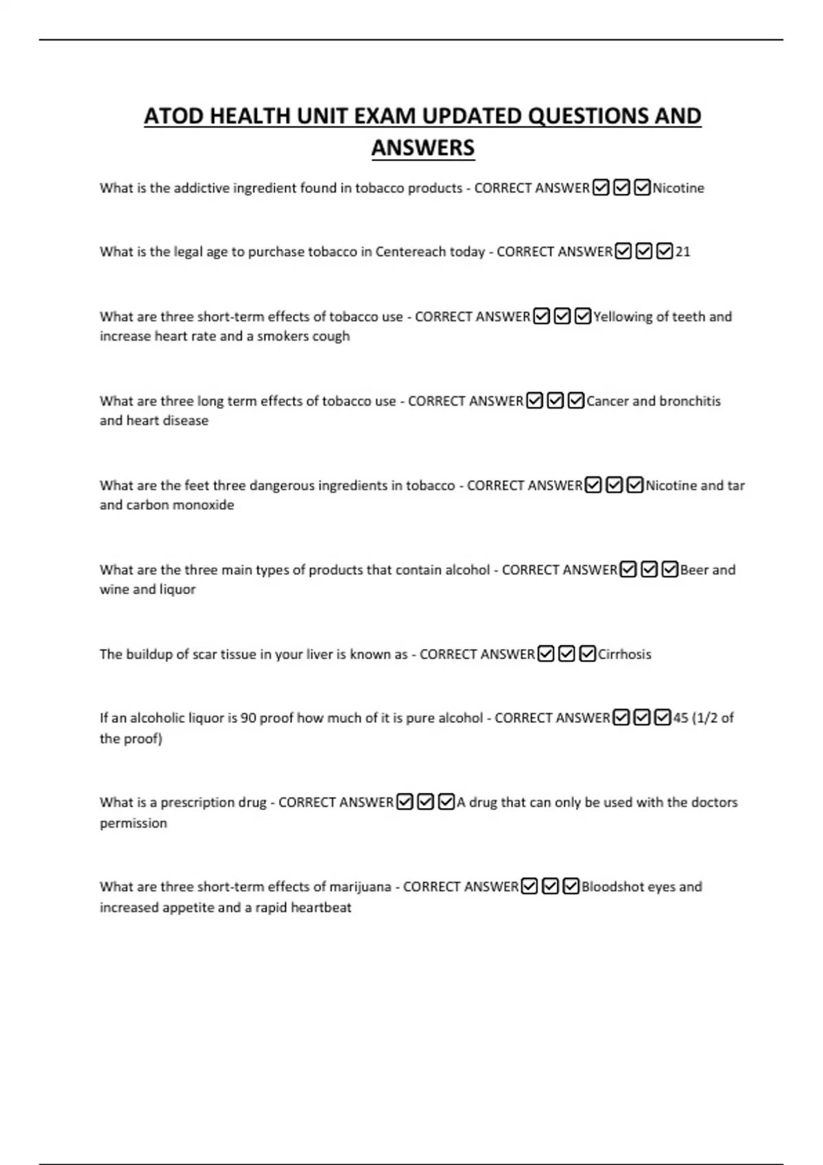 ATOD HEALTH UNIT EXAM UPDATED QUESTIONS AND ANSWERS - ATOD - Stuvia US