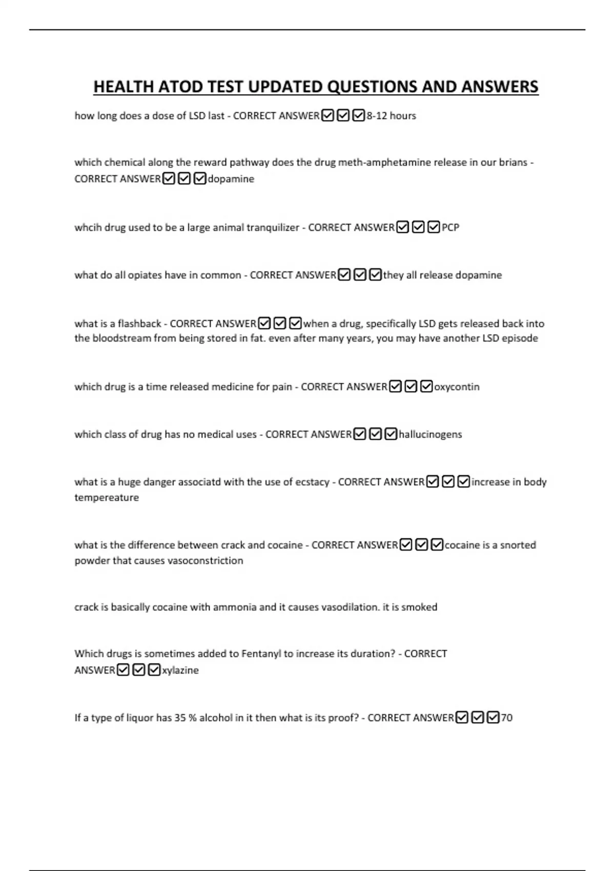HEALTH ATOD TEST UPDATED QUESTIONS AND ANSWERS - ATOD - Stuvia US