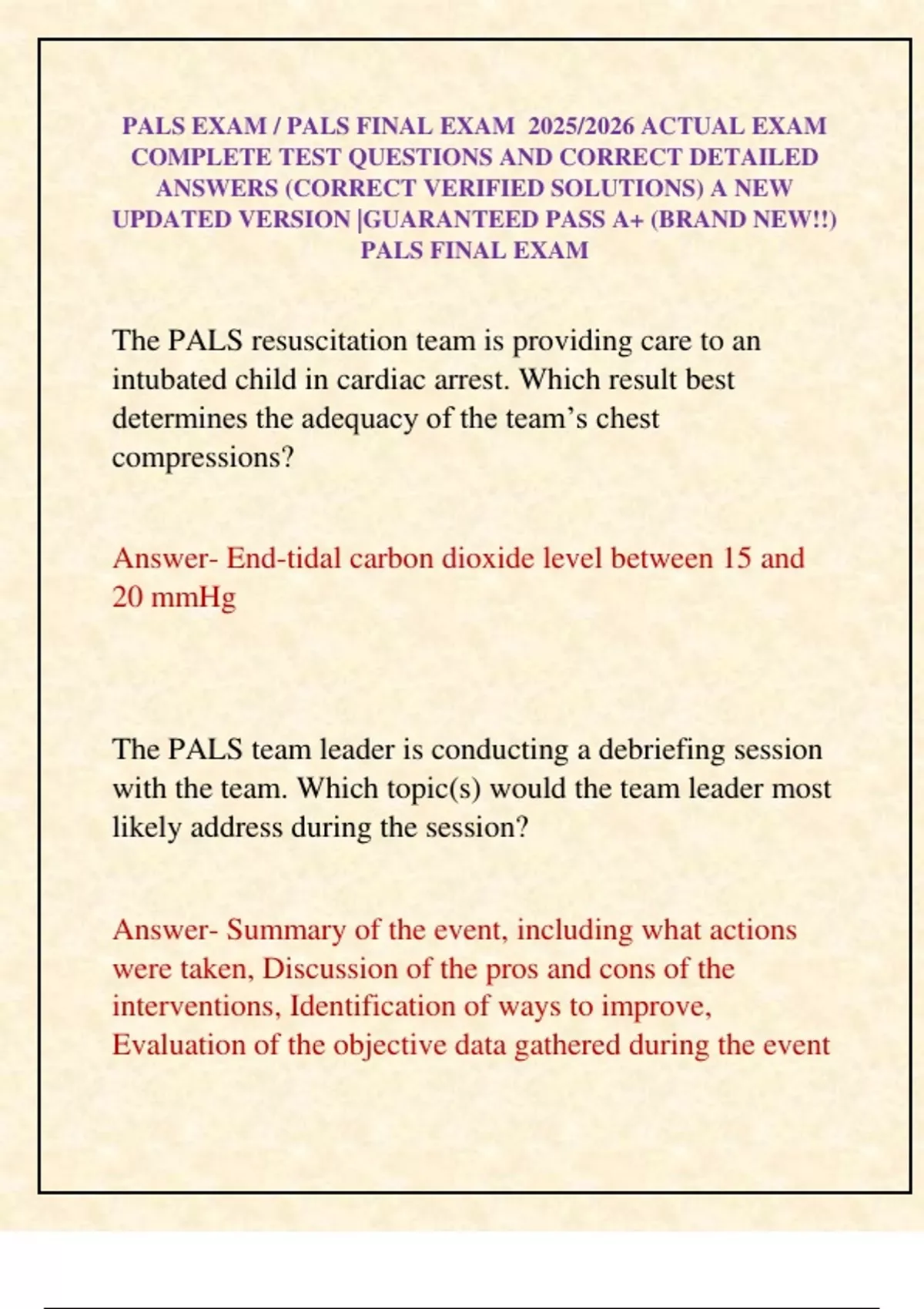 PALS EXAM / PALS FINAL EXAM 2025/2026 ACTUAL EXAM COMPLETE TEST ...