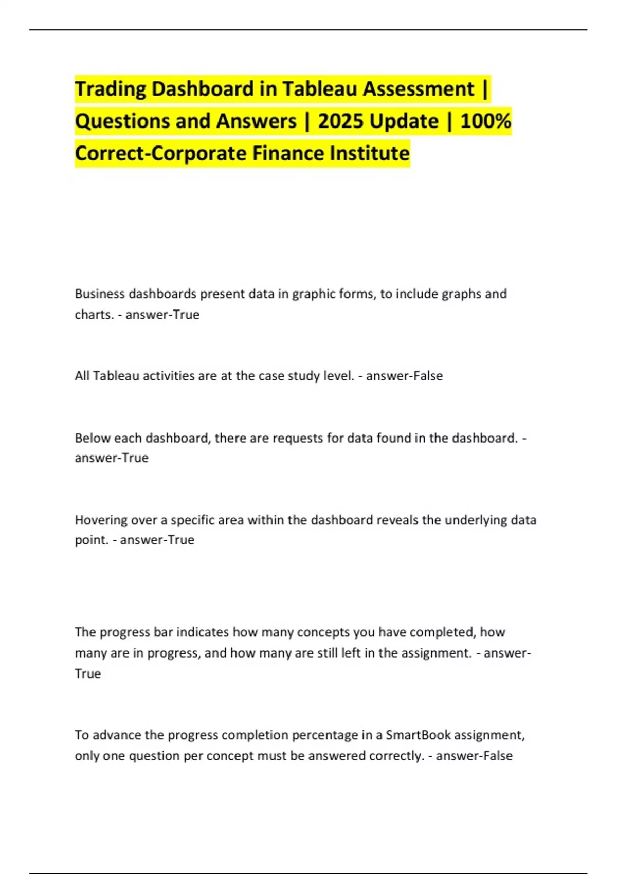 Trading Dashboard in Tableau Assessment | Questions and Answers | 2025 ...