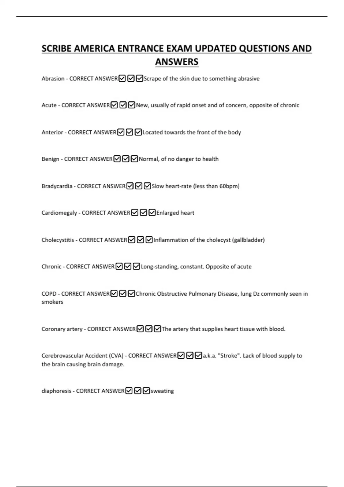 SCRIBE AMERICA ENTRANCE EXAM UPDATED QUESTIONS AND ANSWERS - Scribe ...