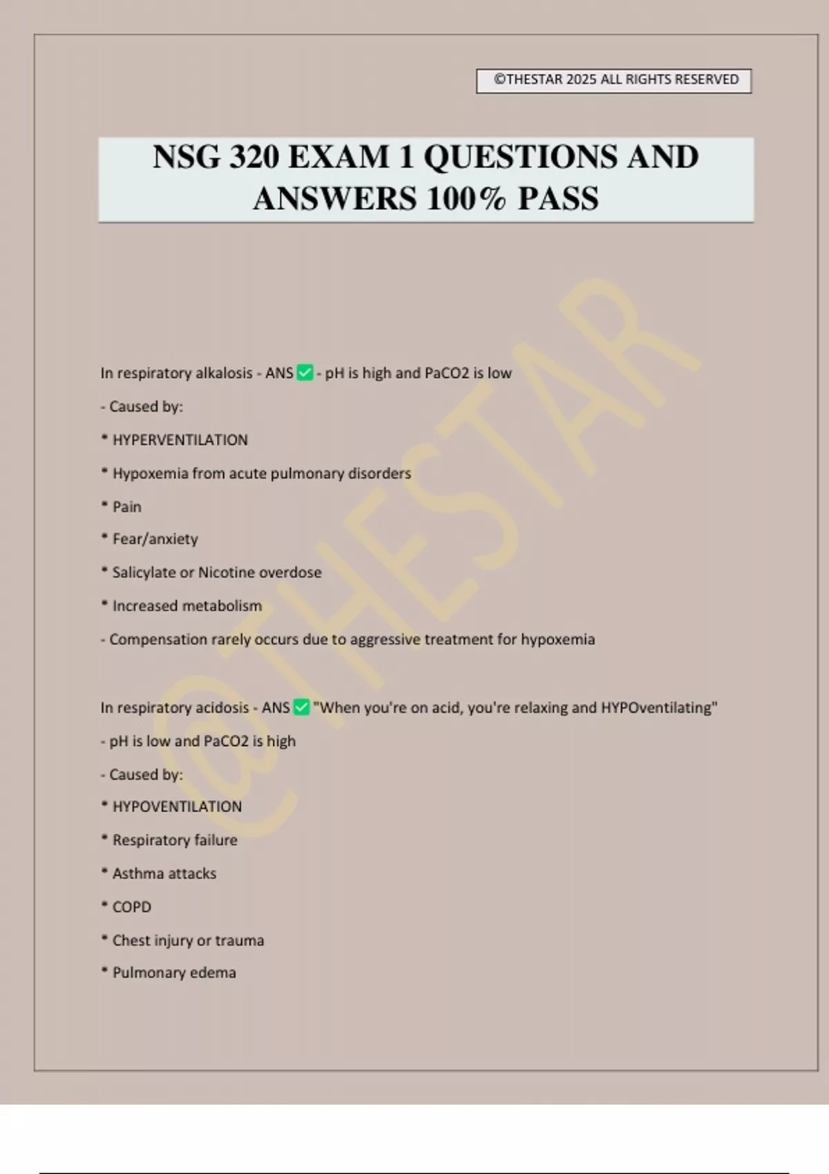 NSG 320 EXAM 1 QUESTIONS AND ANSWERS 100% PASS - NSG 320 - Stuvia US
