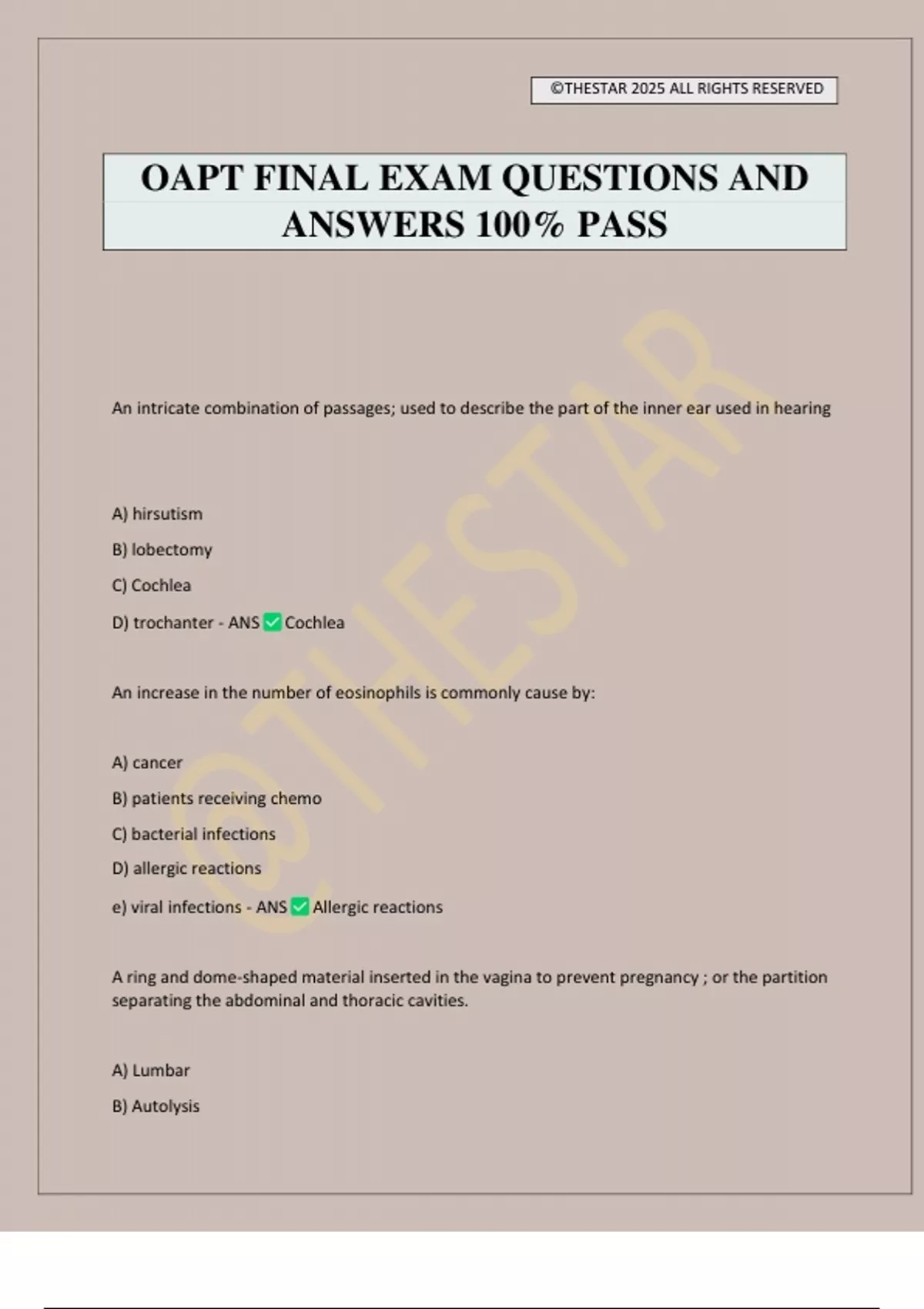 OAPT FINAL EXAM QUESTIONS AND ANSWERS 100% PASS - OAPT - Stuvia US