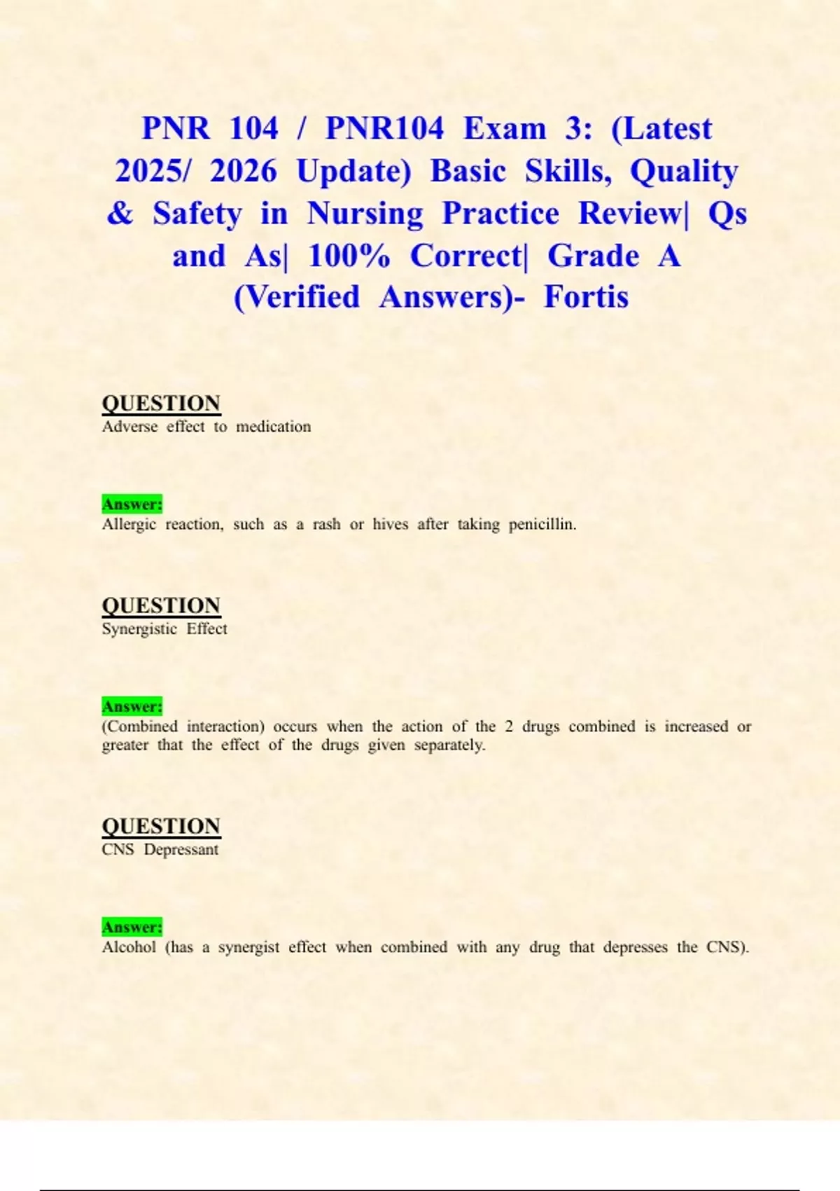 PNR 104 / PNR104 Exam 3: (Latest 2025/ 2026 Update) Basic Skills ...