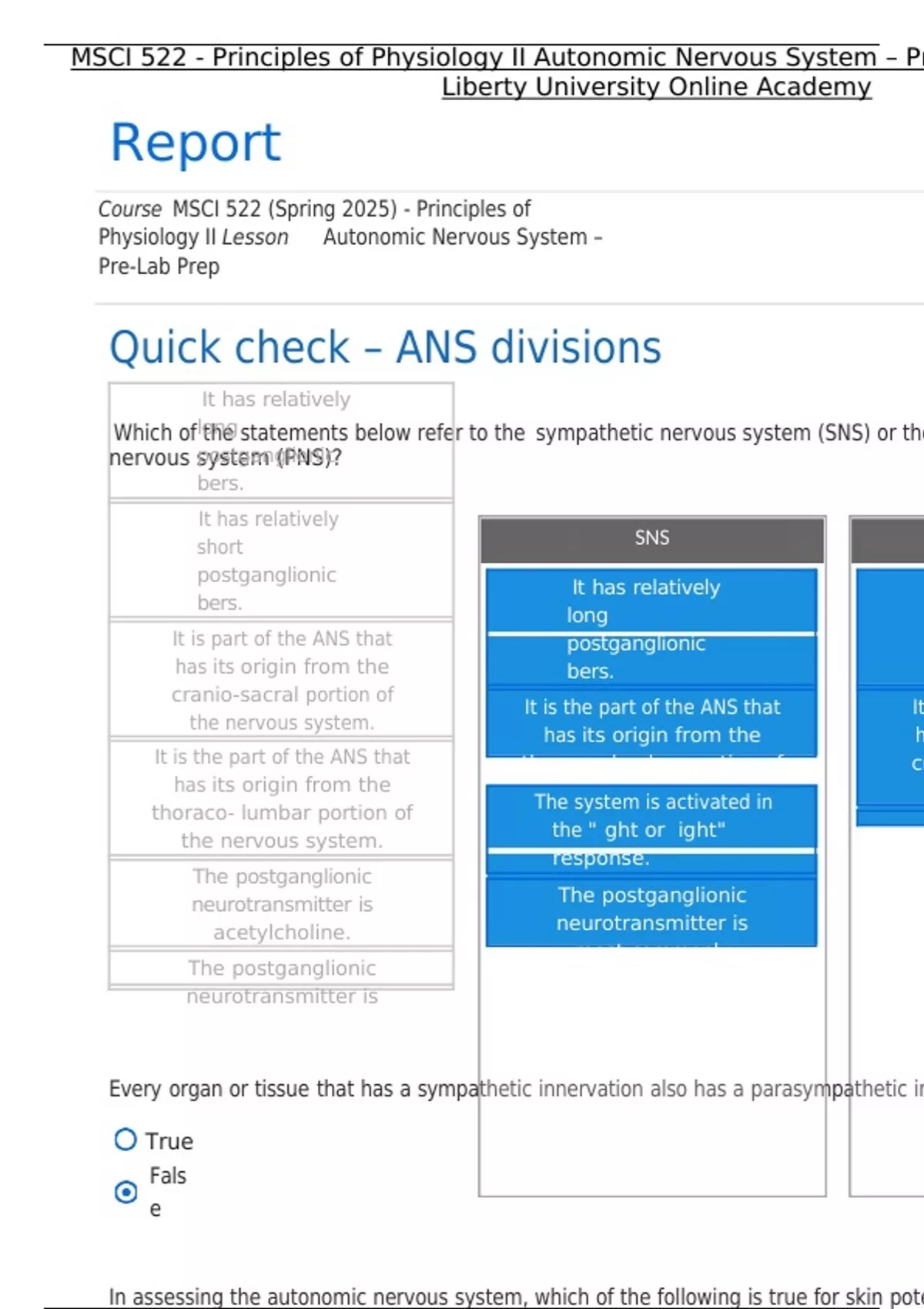MSCI 522 - Principles of Physiology II Autonomic Nervous System – Pre ...