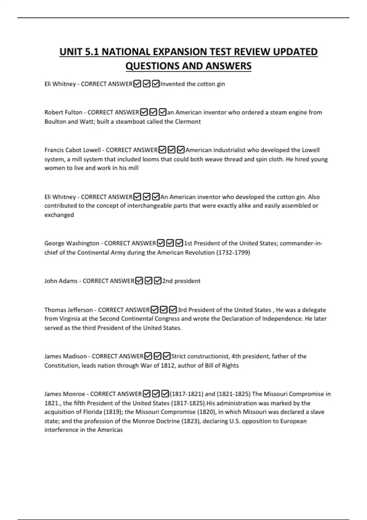 UNIT 5.1 NATIONAL EXPANSION TEST REVIEW UPDATED QUESTIONS AND ANSWERS ...