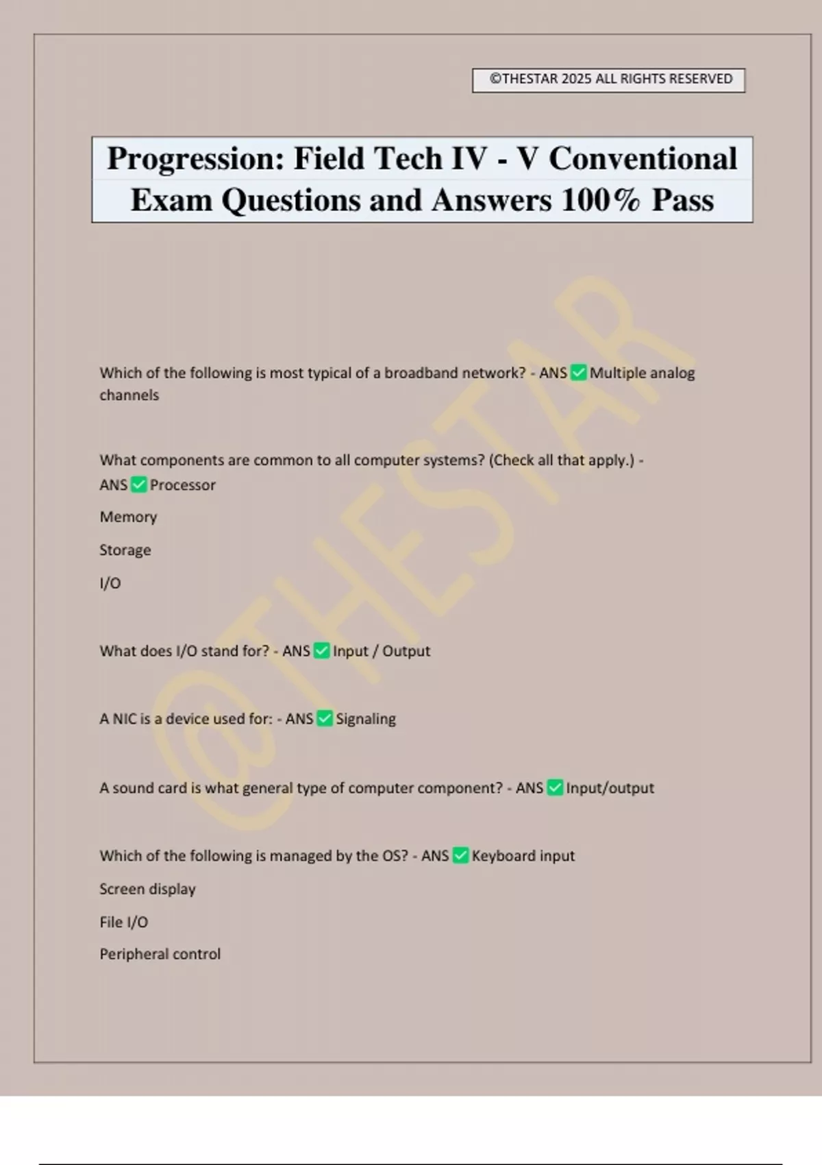 Progression: Field Tech IV - V Conventional Exam Questions and Answers ...