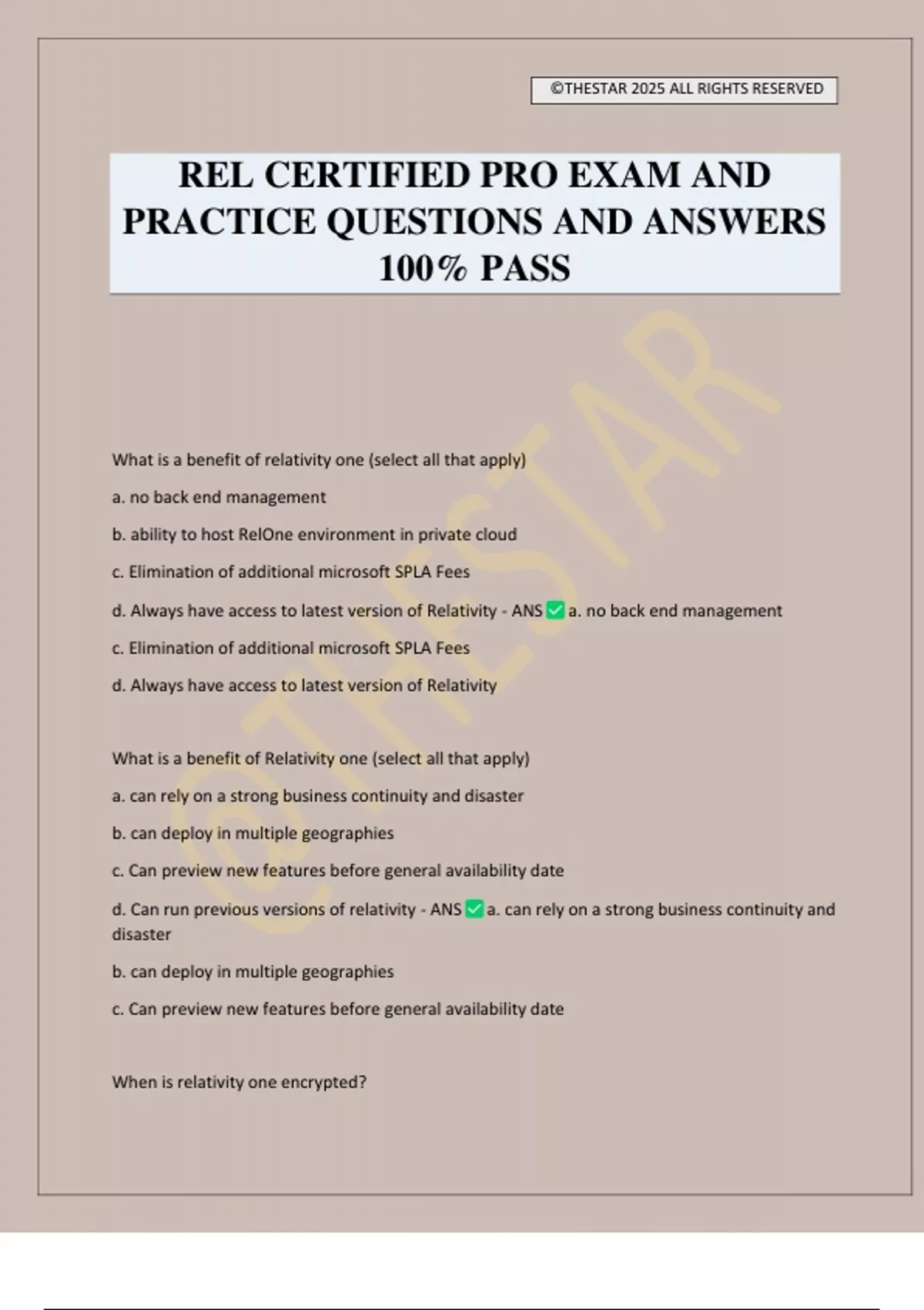 REL CERTIFIED PRO EXAM AND PRACTICE QUESTIONS AND ANSWERS 100% PASS ...