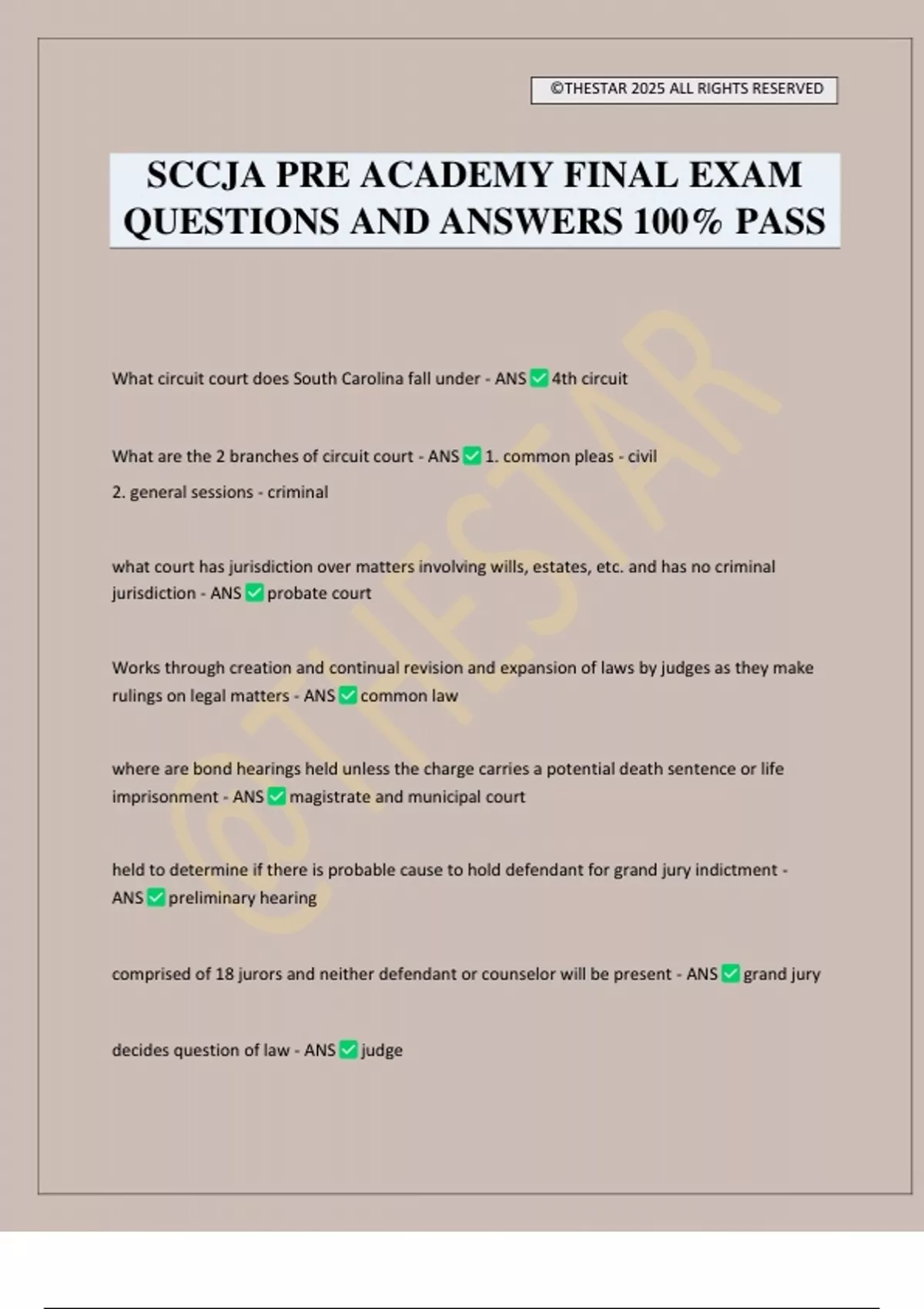 SCCJA PRE ACADEMY FINAL EXAM QUESTIONS AND ANSWERS 100% PASS - SCCJA ...
