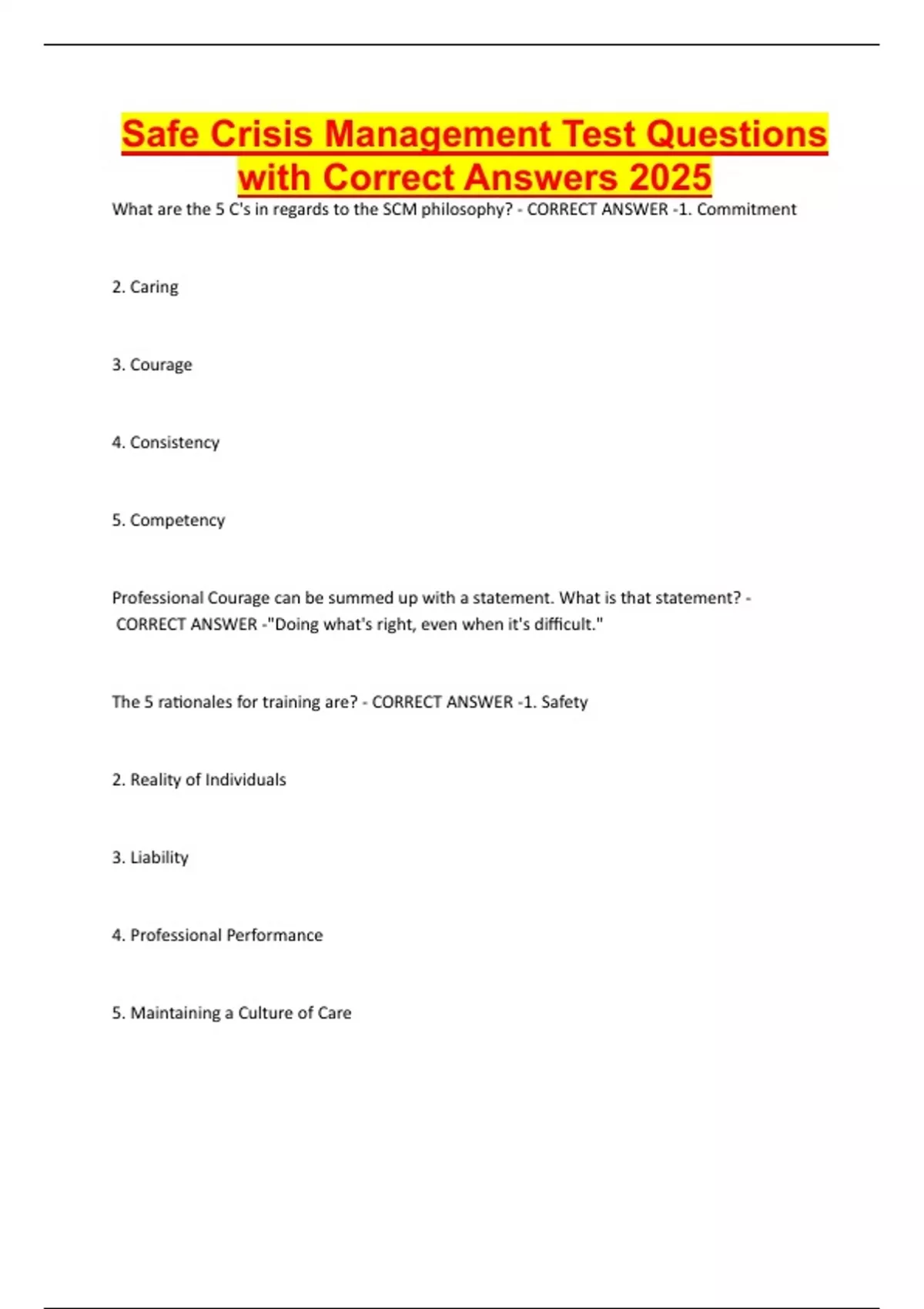 Safe Crisis Management Test Questions with Correct Answers 2025 - Safe ...