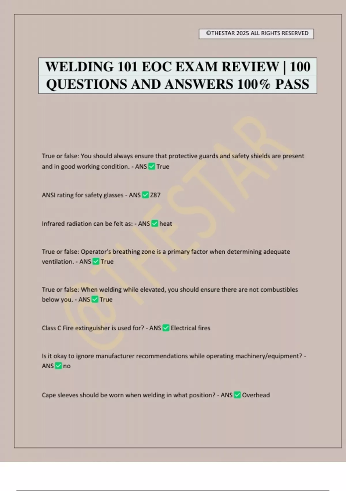 WELDING 101 EOC EXAM REVIEW | 100 QUESTIONS AND ANSWERS 100% PASS ...
