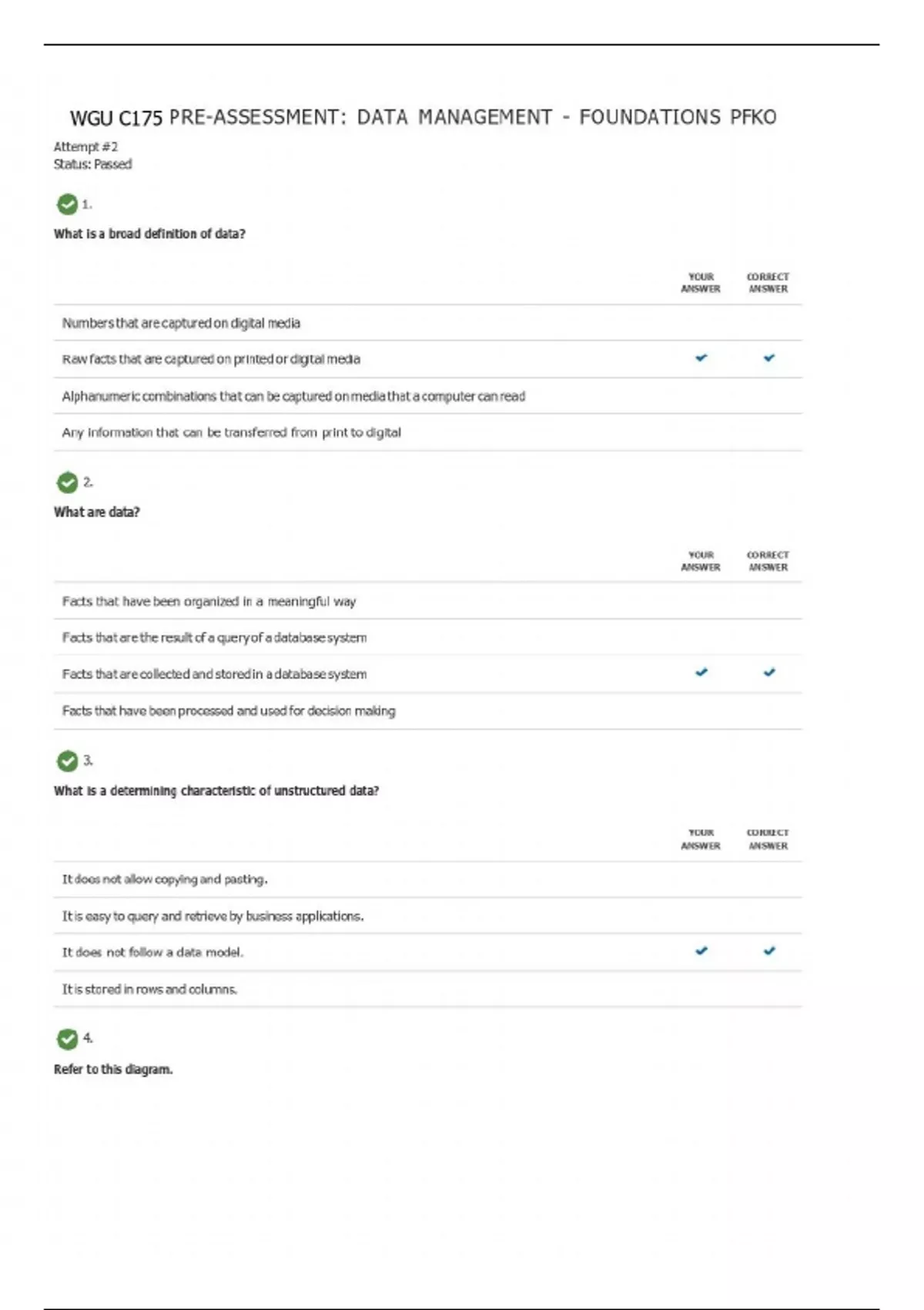 WGU C175 PRE-ASSESSMENT: DATA MANAGEMENT - FOUNDATIONS PFKO | QUESTIONS AND ANSWERS | 2025 ...