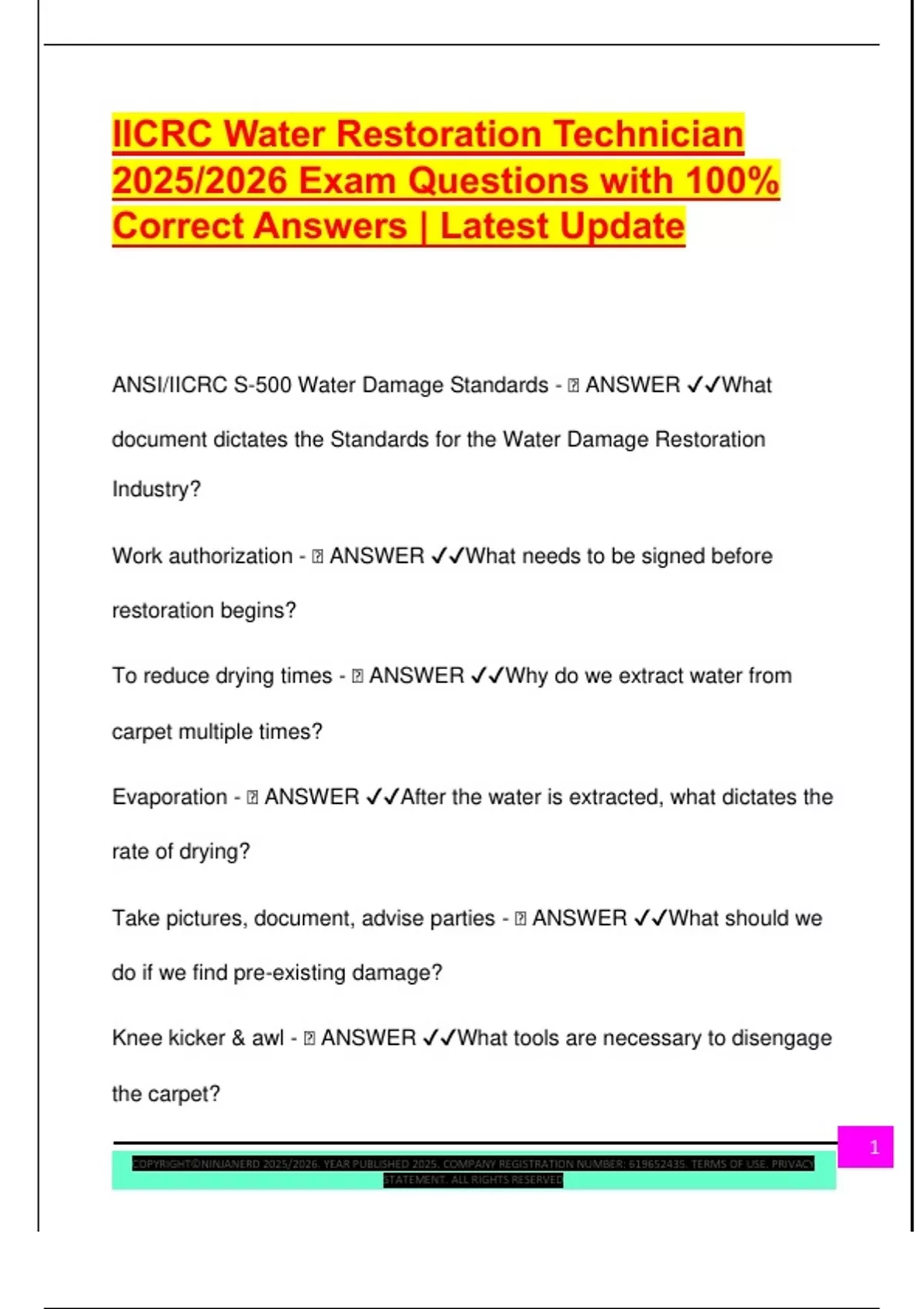 IICRC Water Restoration Technician 2025/2026 Exam Questions with 100% ...