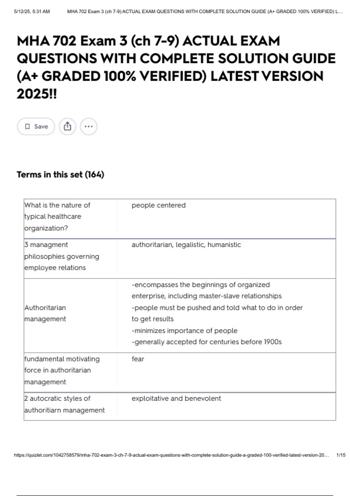 MHA 702 Exam 3 (ch 7-9) ACTUAL EXAM QUESTIONS WITH COMPLETE SOLUTION ...