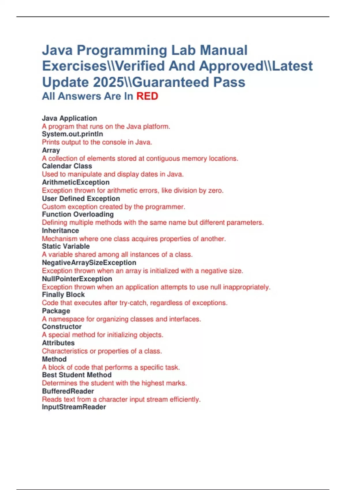 Java Programming Lab Manual Exercisesverified And Approvedlatest Update 2025guaranteed Pass