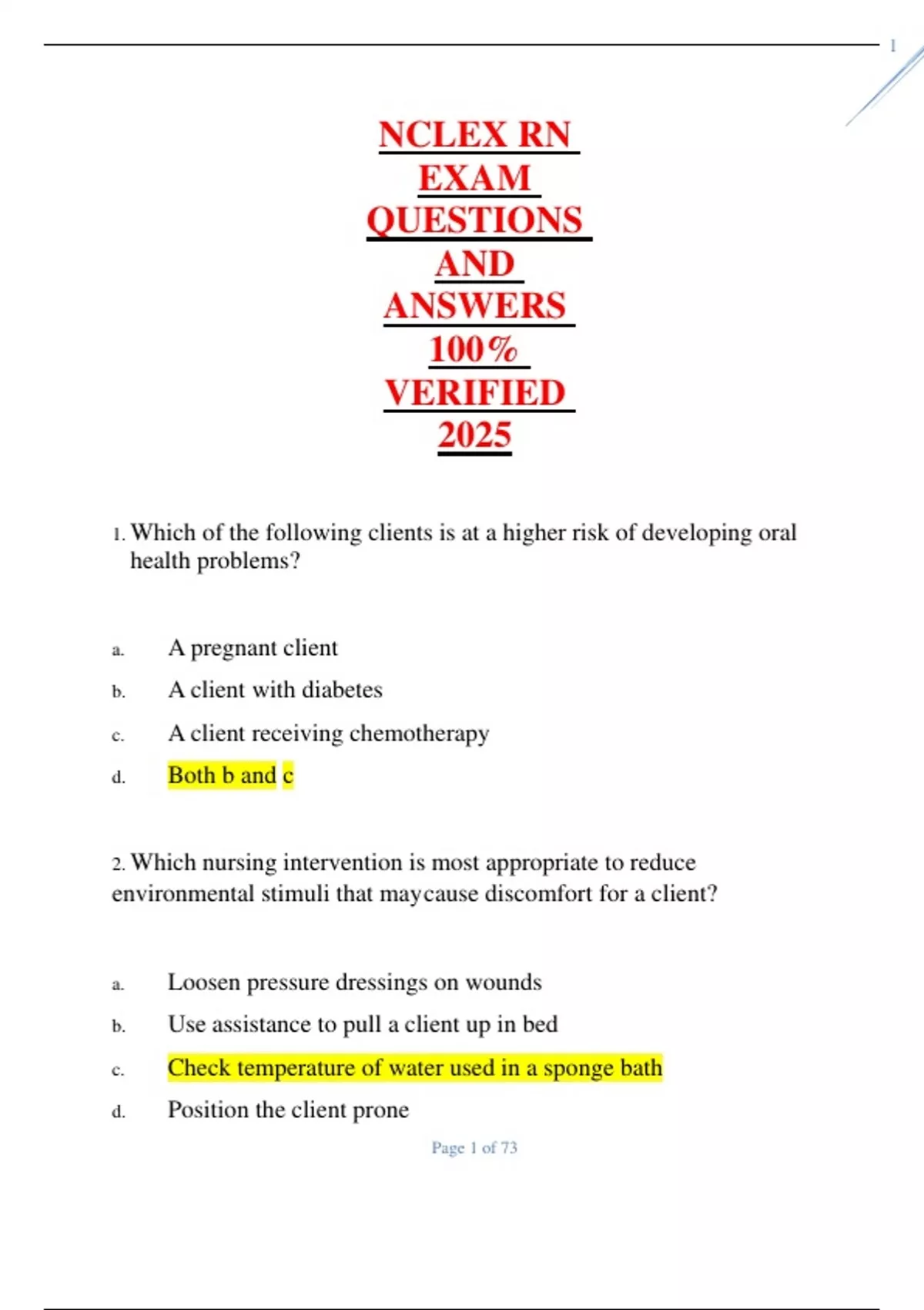 NCLEX RN EXAM QUESTIONS AND ANSWERS 100% VERIFIED 2025 - NCLEX RN ...