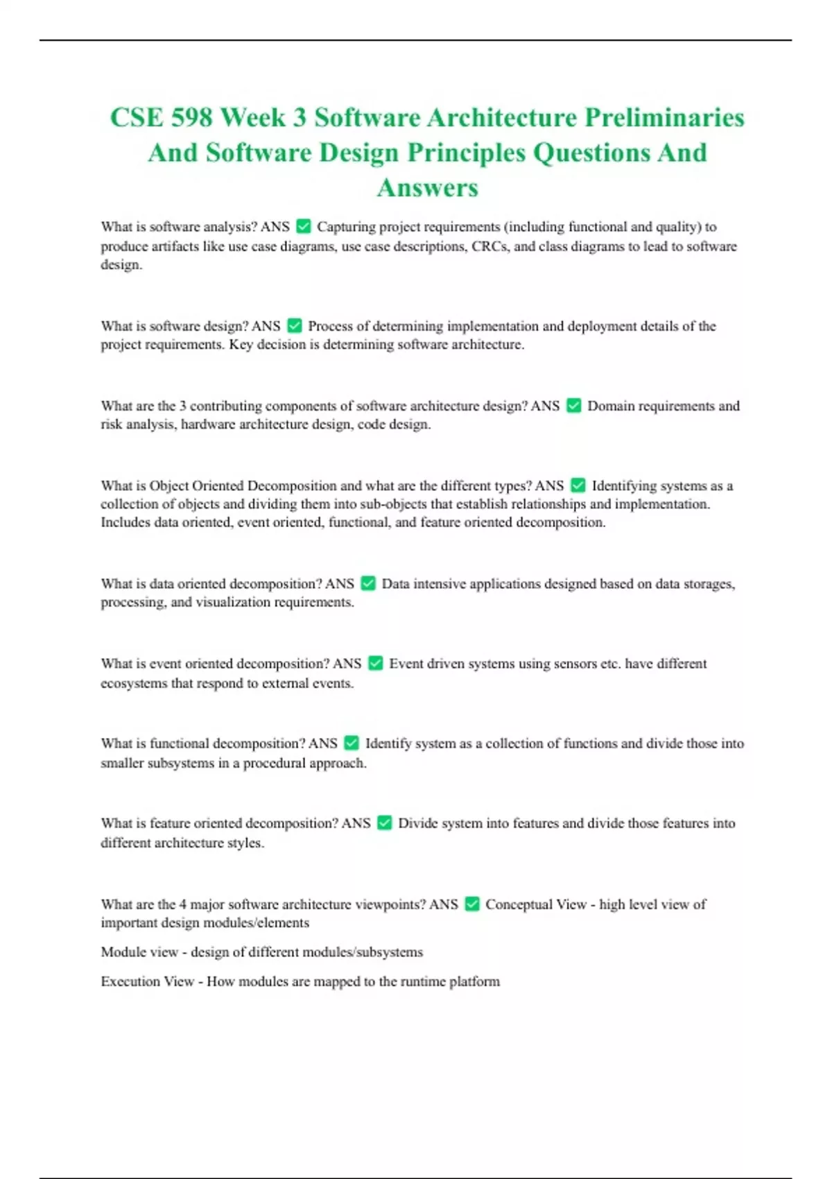 CSE 598 Week 3 Software Architecture Preliminaries And Software Design Principles Questions And ...