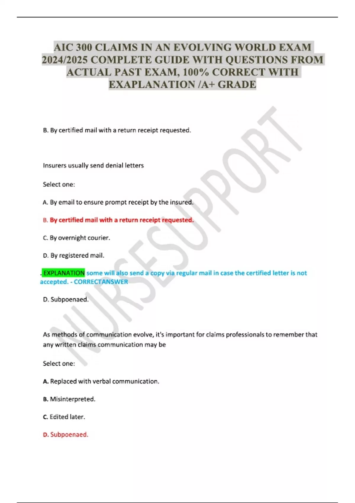 AIC 300 CLAIMS IN AN EVOLVING WORLD EXAM 2024/2025 COMPLETE GUIDE WITH ...