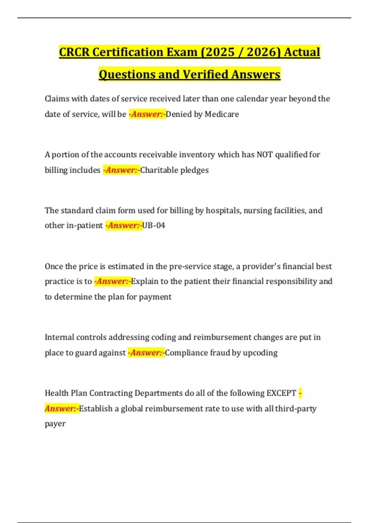 CRCR Certification Exam (2025 / 2026) Actual Questions and Verified ...