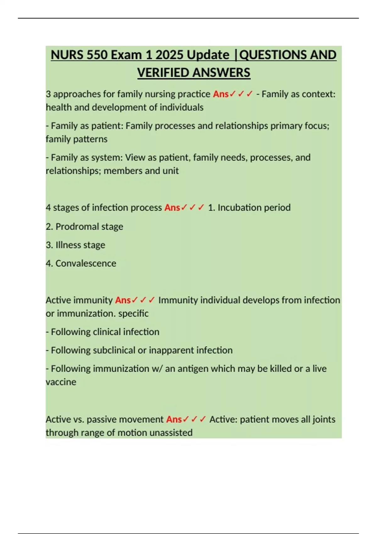 NURS 550 Exam 1 2025 Update |QUESTIONS AND VERIFIED ANSWERS - RN ...