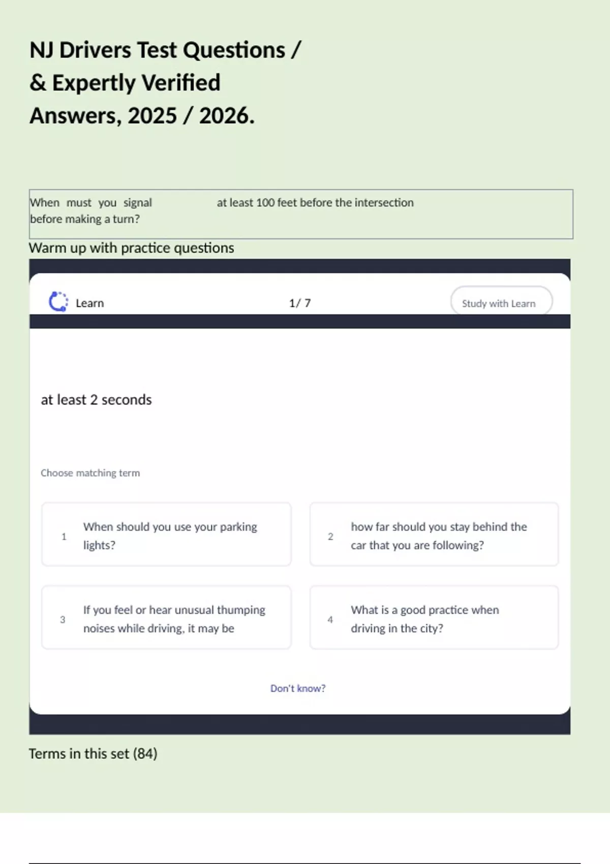 NJ Drivers Test Questions / & Expertly Verified Answers, 2025 / 2026 ...