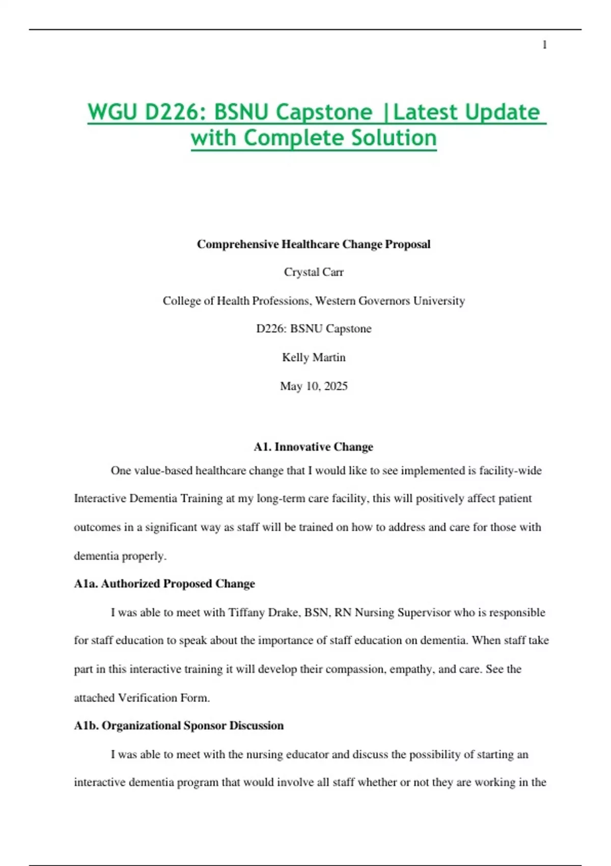 WGU D226: BSNU Capstone |Latest Update with Complete Solution - D226 ...