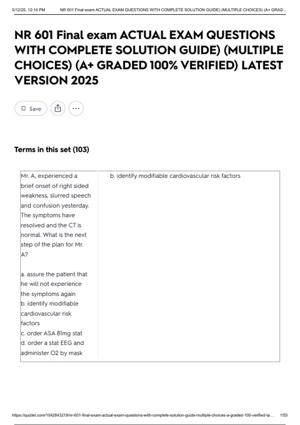 NR 601 Final exam ACTUAL EXAM QUESTIONS WITH COMPLETE SOLUTION GUIDE) (MULTIPLE CHOICES) (A+ ...