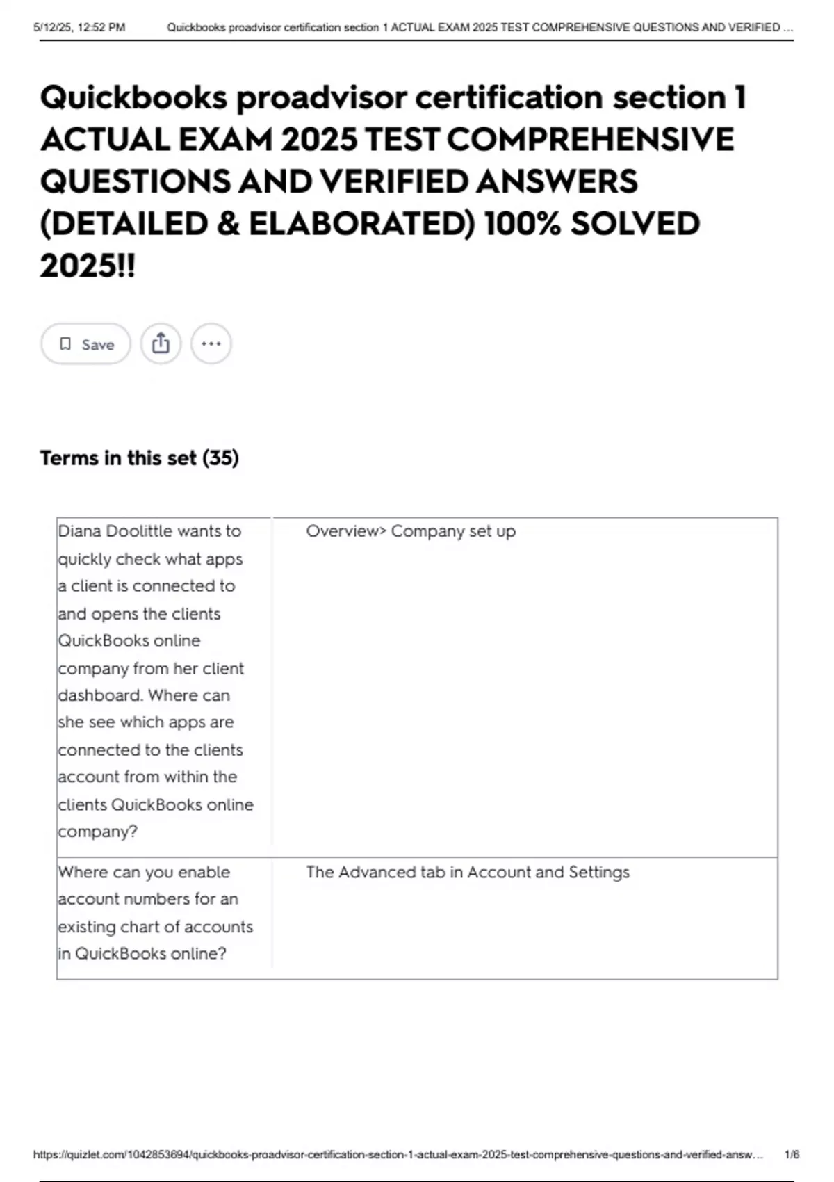 Quickbooks proadvisor certification section 1 ACTUAL EXAM 2025 TEST ...