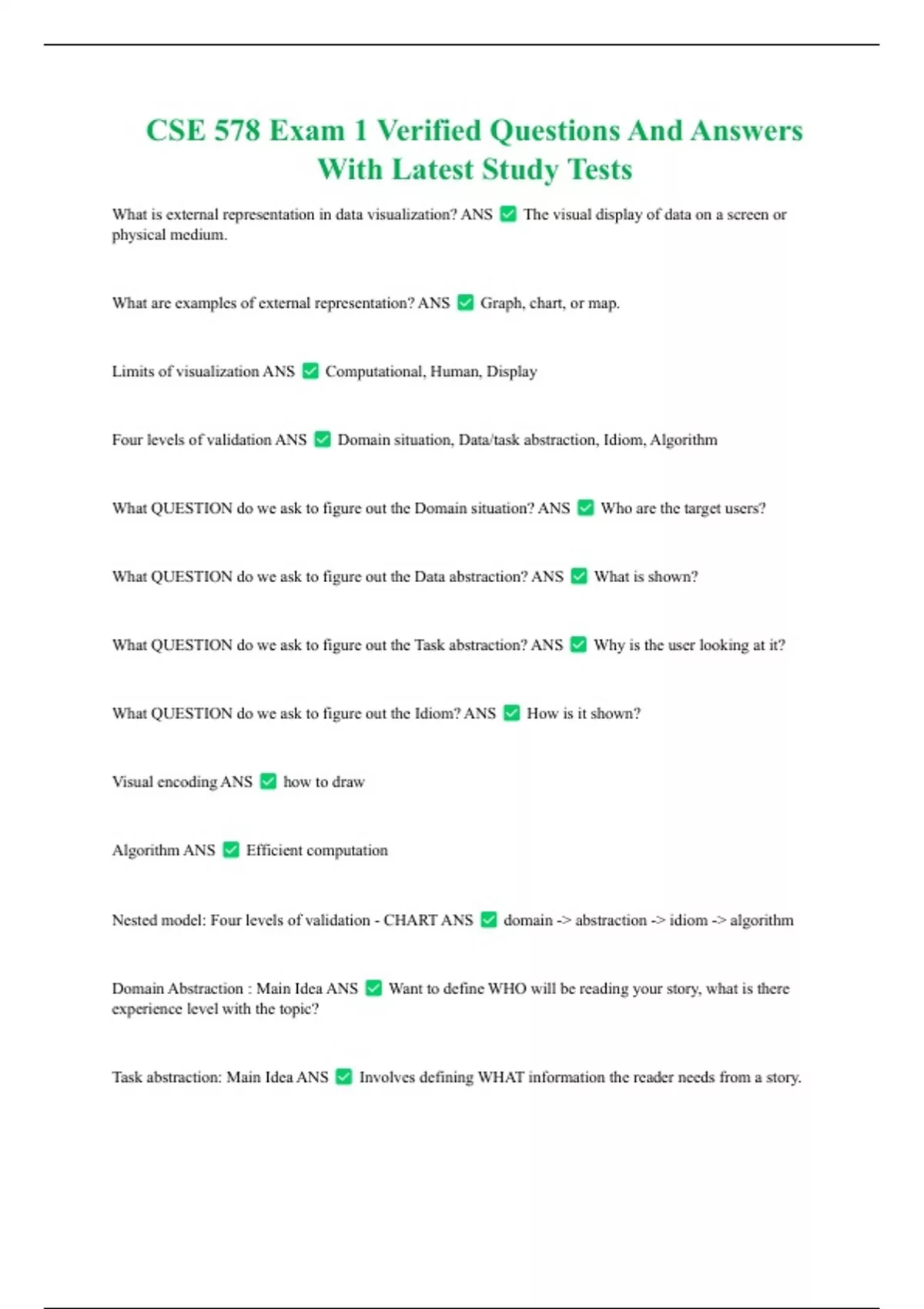 CSE 578 Exam 1 Verified Questions And Answers With Latest Study Tests ...