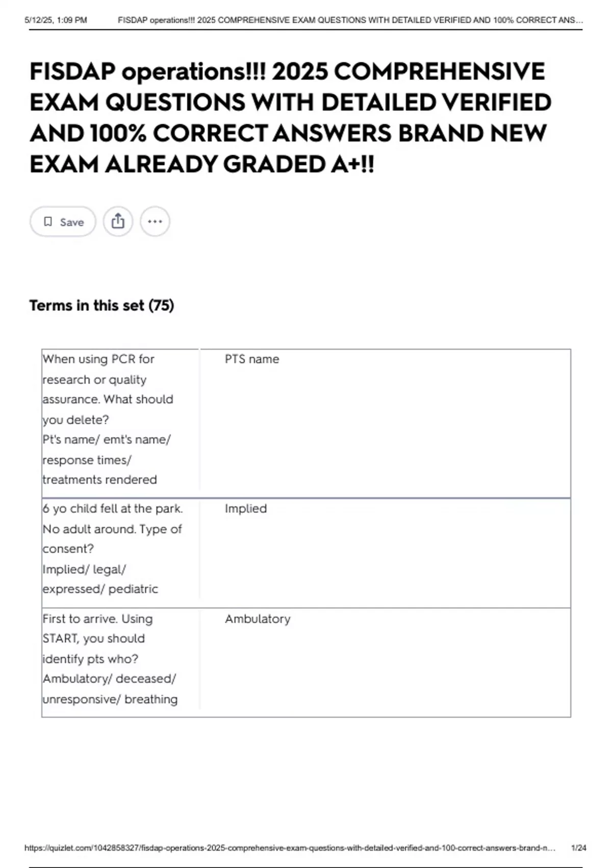 FISDAP operations!!! 2025 COMPREHENSIVE EXAM QUESTIONS WITH DETAILED ...