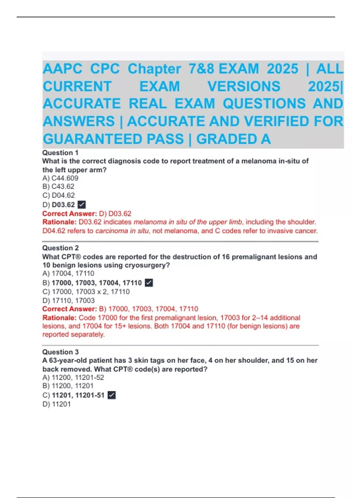 AAPC CPC Chapter 7&8 EXAM 2025 | ALL CURRENT EXAM VERSIONS 2025 ...