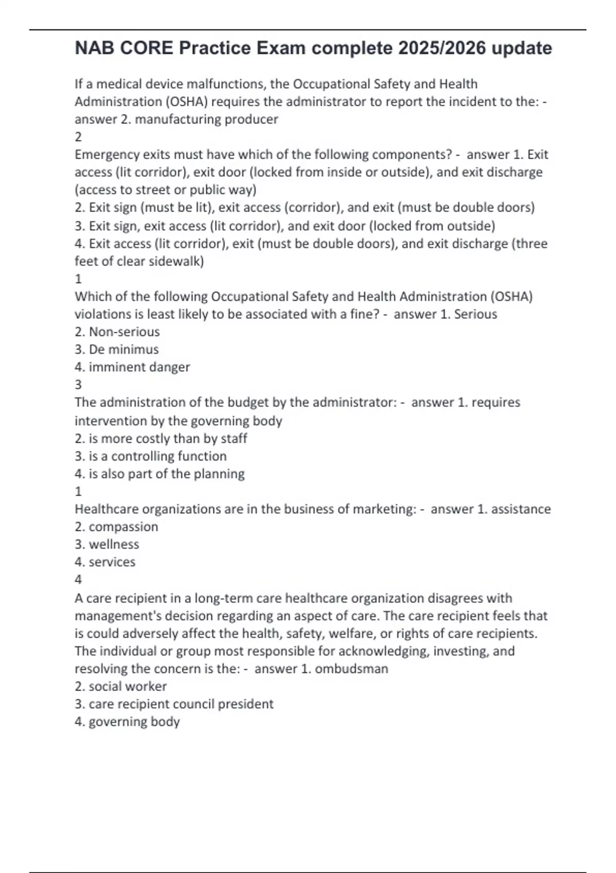 NAB CORE Practice Exam complete 2025/2026 update - Nab - Stuvia US