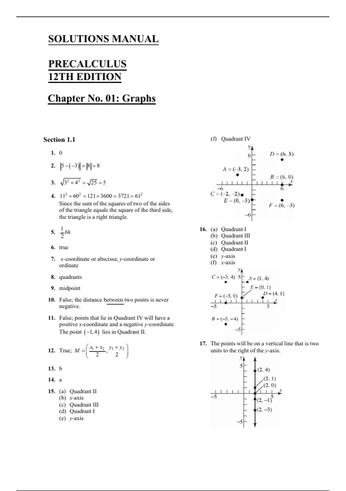 Solutions Manual for Precalculus (12th Edition) by Michael Sullivan ...