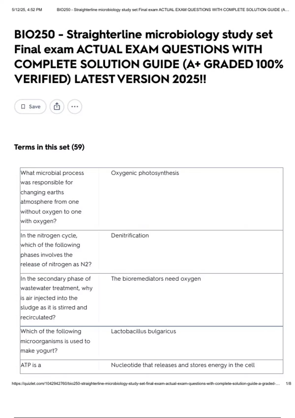 BIO250 - Straighterline microbiology study set Final exam ACTUAL EXAM ...
