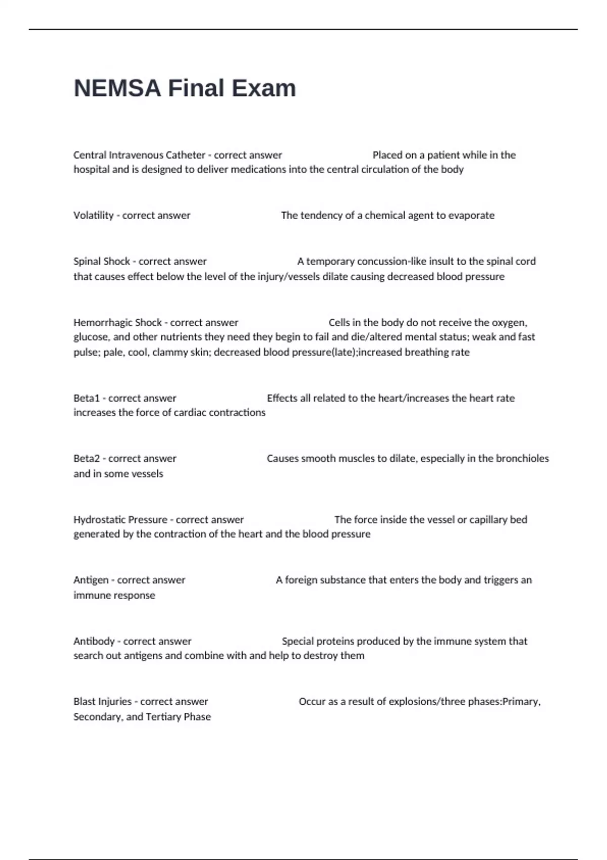 NEMSA Final Exam Actual Exam Questions Fully Solved. - NEMSA - Stuvia US
