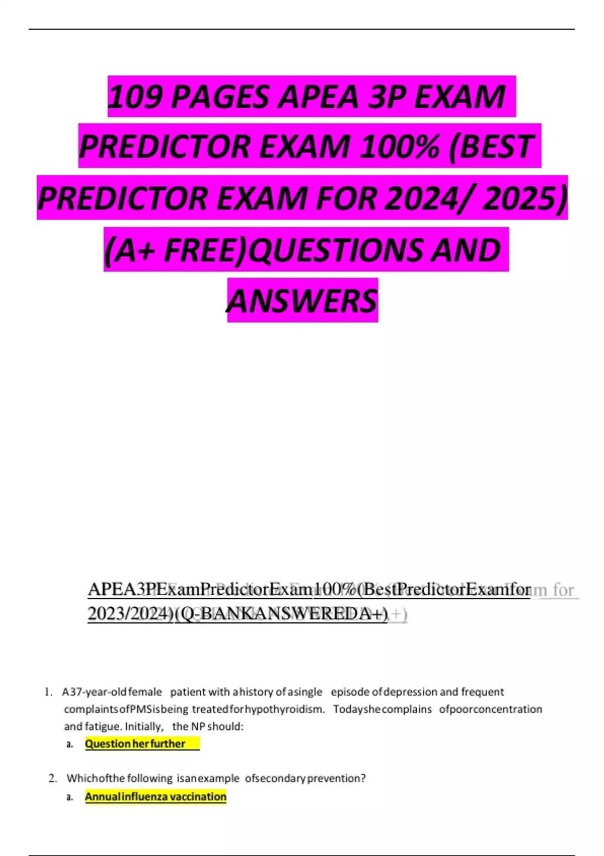 109 PAGES APEA 3P Exam Predictor Exam 100% (Best Predictor Exam for ...