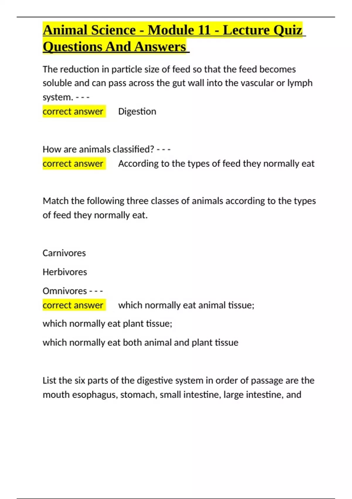 Animal Science - Module 11 - Lecture Quiz Questions And Answers.docx ...