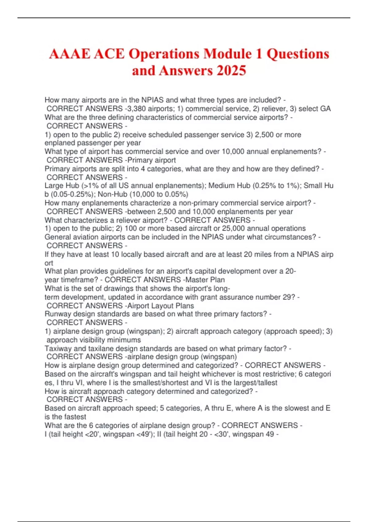 AAAE ACE Operations Module 1 Questions and Answers 2025 - AAAE ACE ...