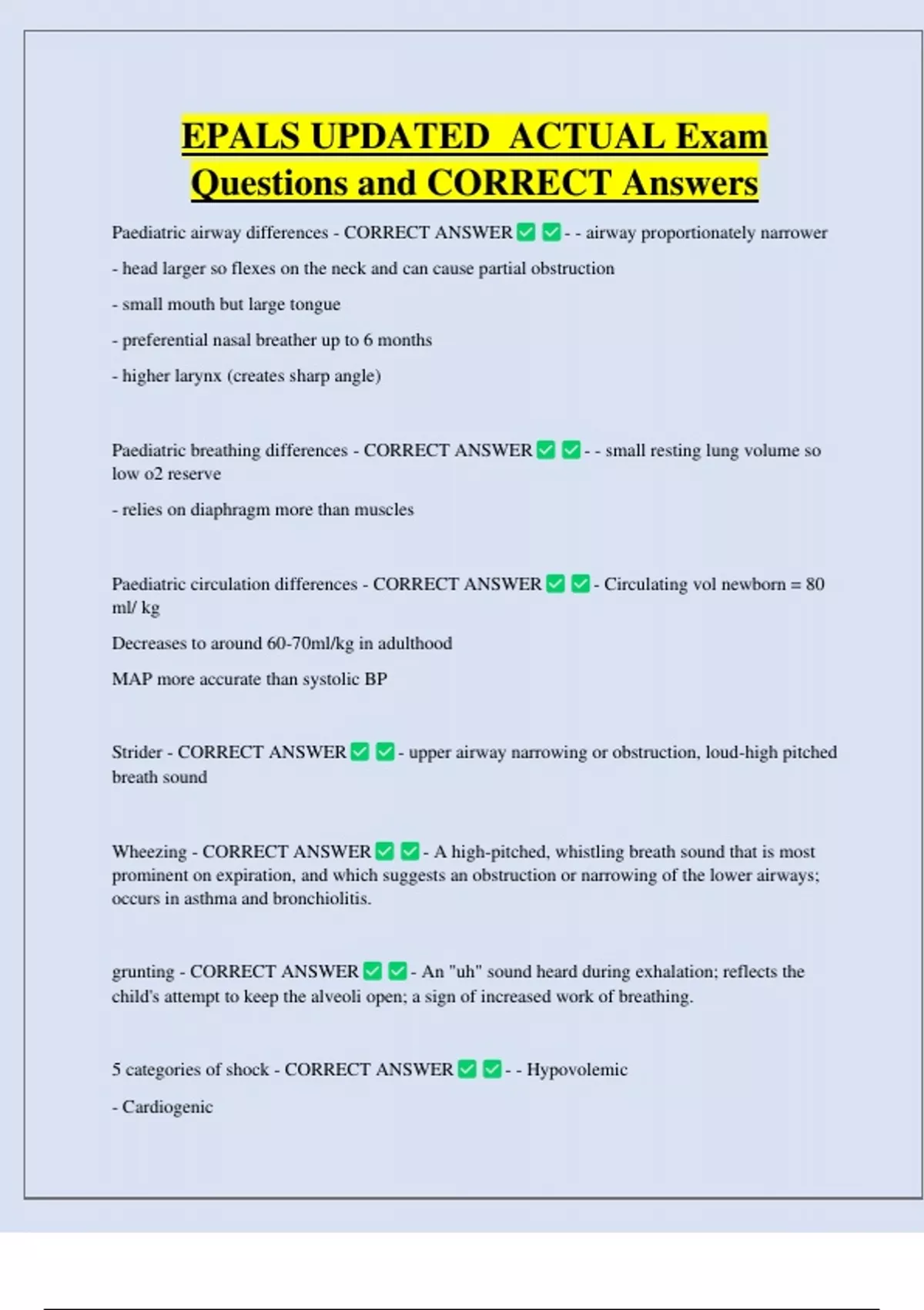 EPALS UPDATED ACTUAL Exam Questions and CORRECT Answers - EPALS - Stuvia US